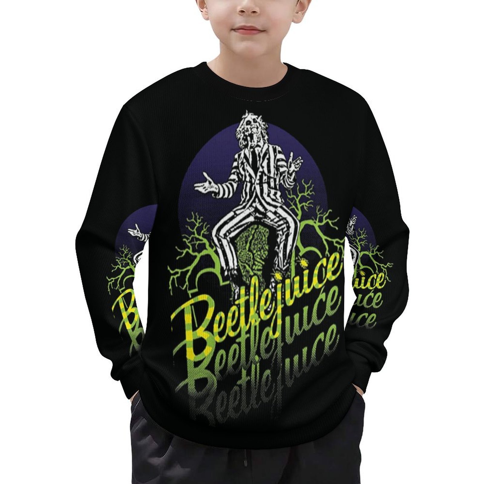 Beetlejuice Kids' Sweater Cozy Thick Pullover Crewneck Jumper Long ...