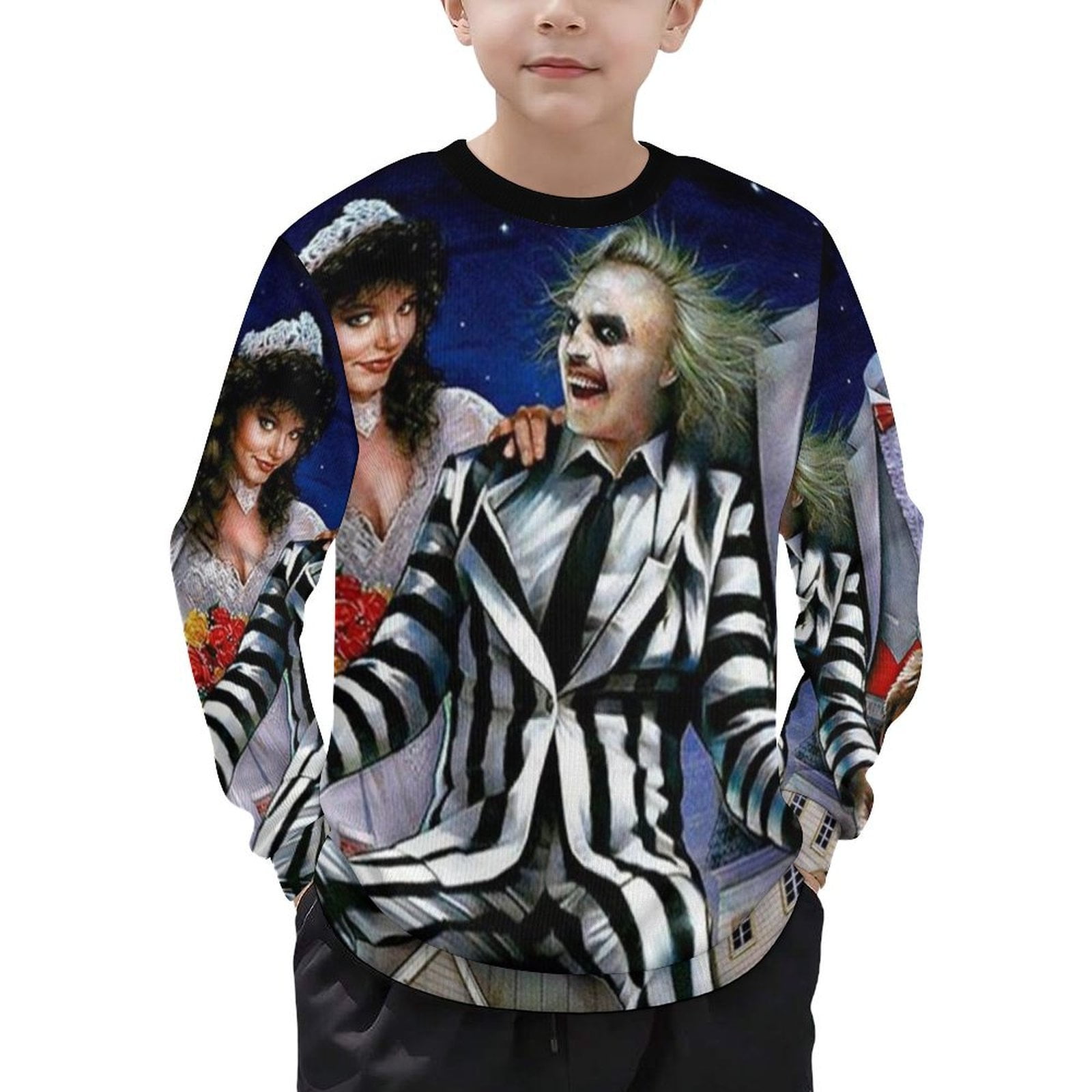Beetlejuice Kids' Sweater Cozy Thick Pullover Crewneck Jumper Long ...