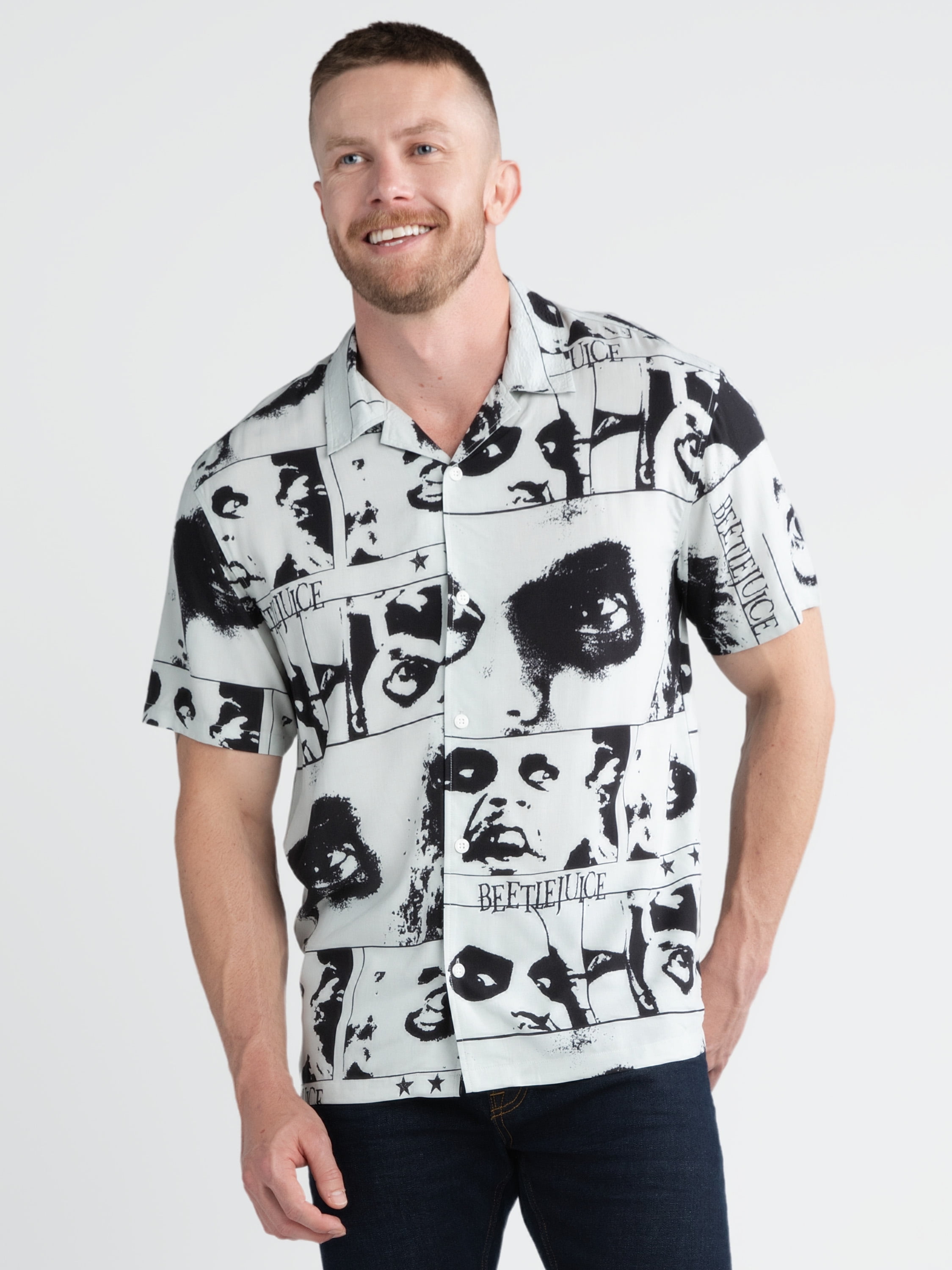 Beetlejuice Men's & Big Men's Print Button Up Shirt, Sizes S-3XL ...