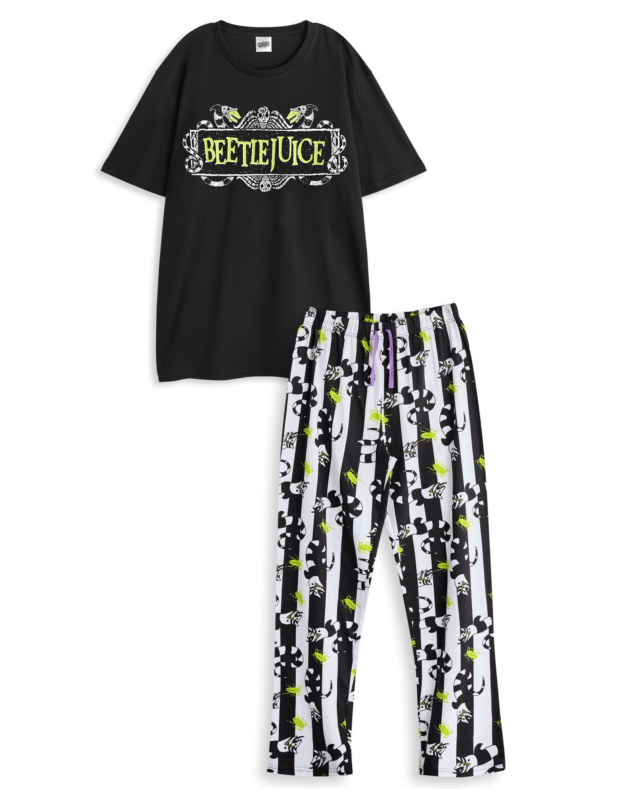 Beetlejuice Mens Black Short Sleeve Long Leg Pyjama Set - Walmart.com