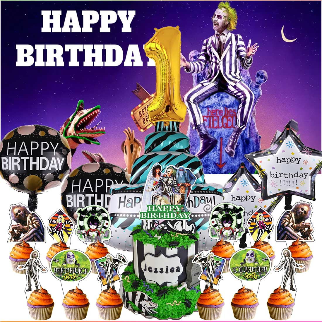 Beetlejuice Party Supplies Decor 1st Kit Balloons Birthday Cake Topper ...
