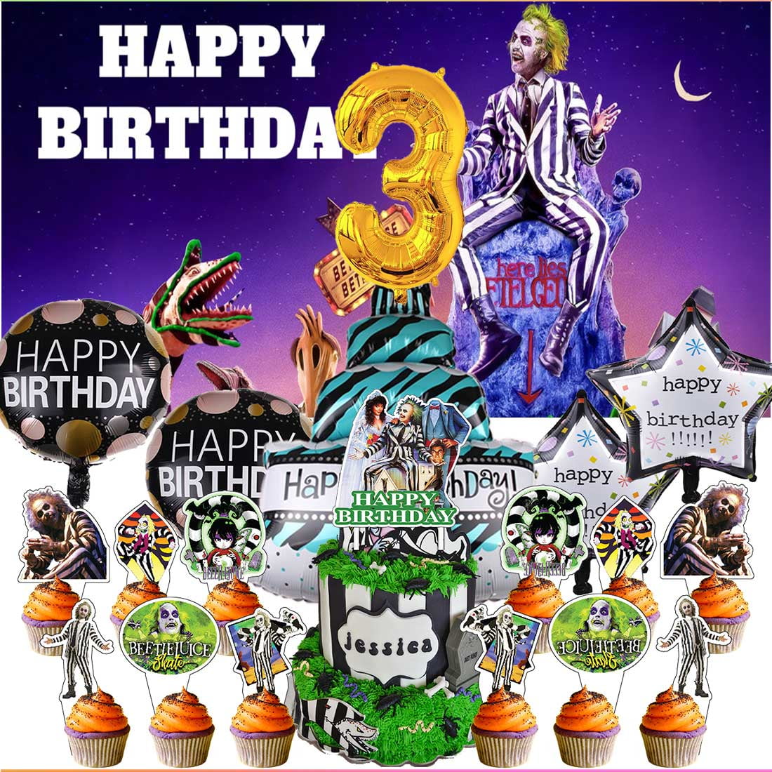 Beetlejuice Party Supplies Decor 3rd Kit Balloons Birthday Cake Topper ...
