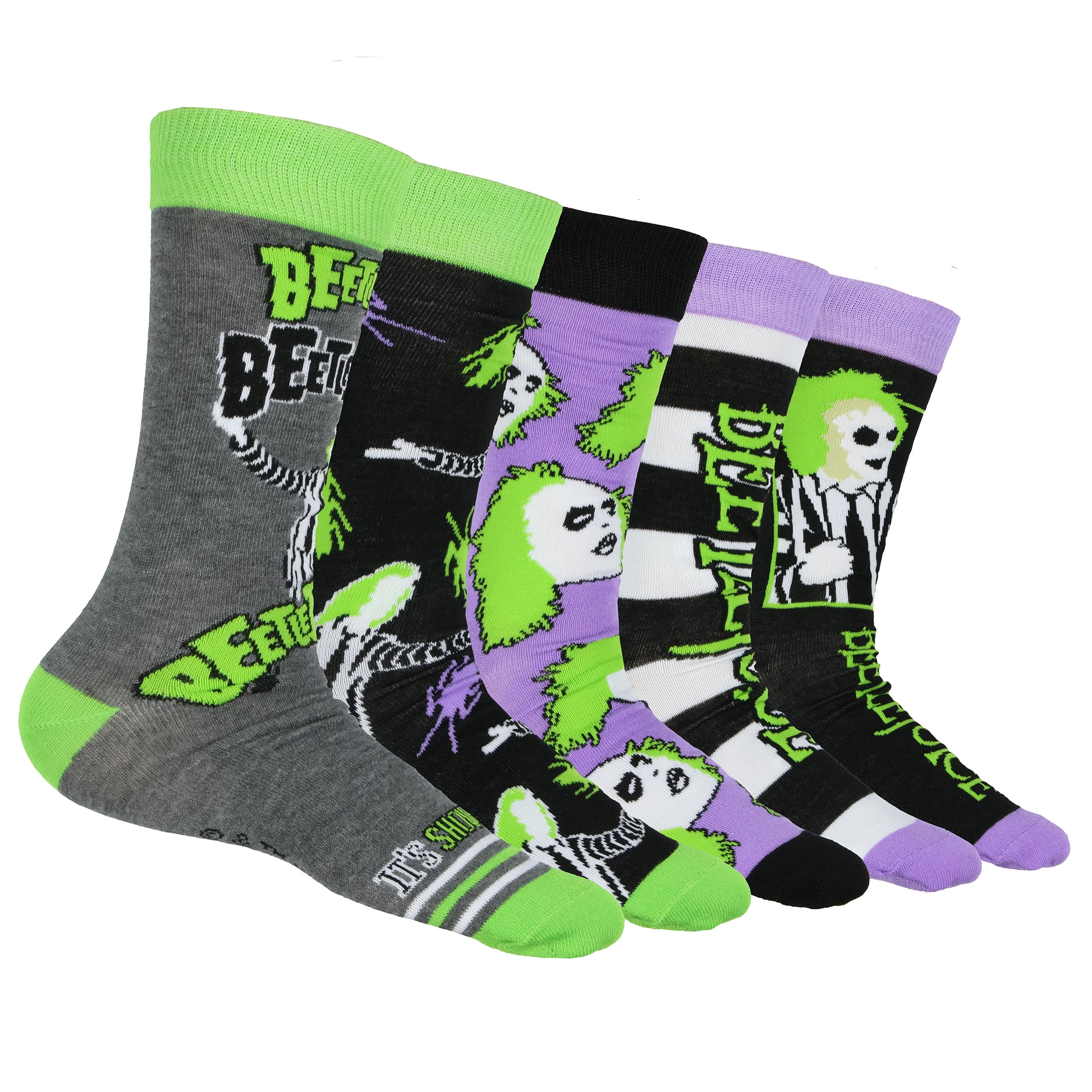 Beetlejuice Socks Adult Assorted Character Designs 5-Pair Adult Crew ...