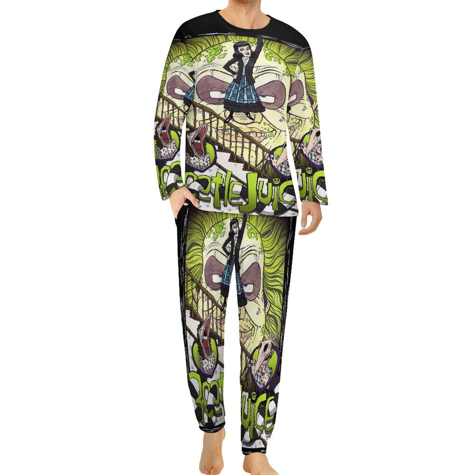 Beetlejuice Tim Burton Adult Pajama Suit Long Sleeve Sleepwear Top And ...