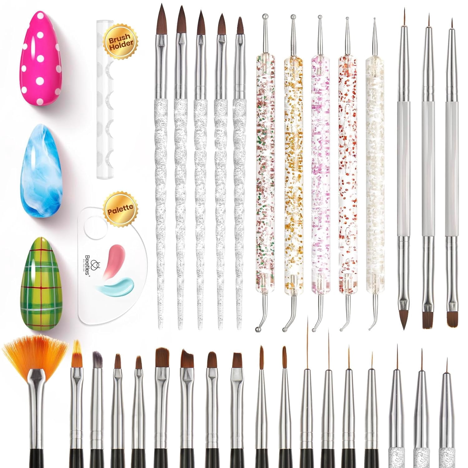 Beetles 31pcs Nail Art Brushes, Dotting Tools, Nail Art Pens, Dust ...