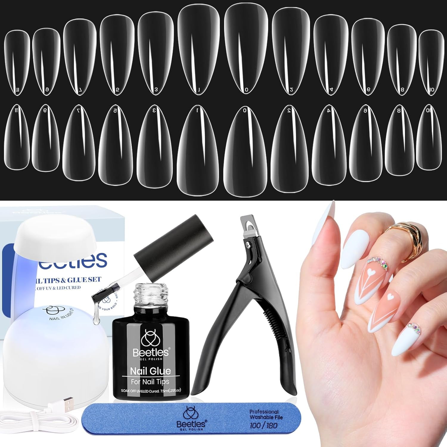 Beetles Easy Gel Tips Nail Extension Kit Extra Short Stiletto Pre ...