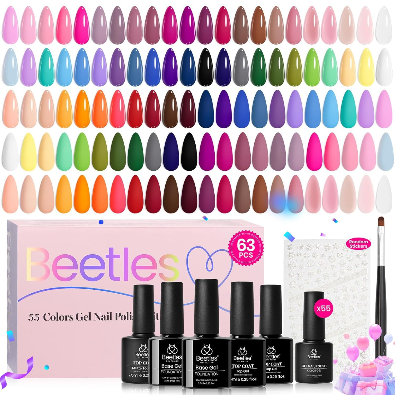 Beetles Gel Nail Polish Set - 63 PCS 55 Colors Summer Gel Polish Kit ...