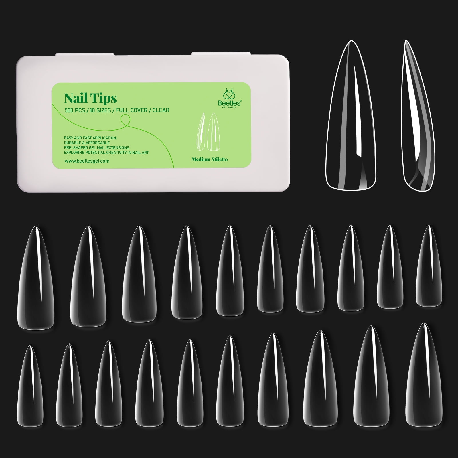 Beetles Gel Polish Nail Tips Kit 500Pcs Clear Full Cover Medium ...