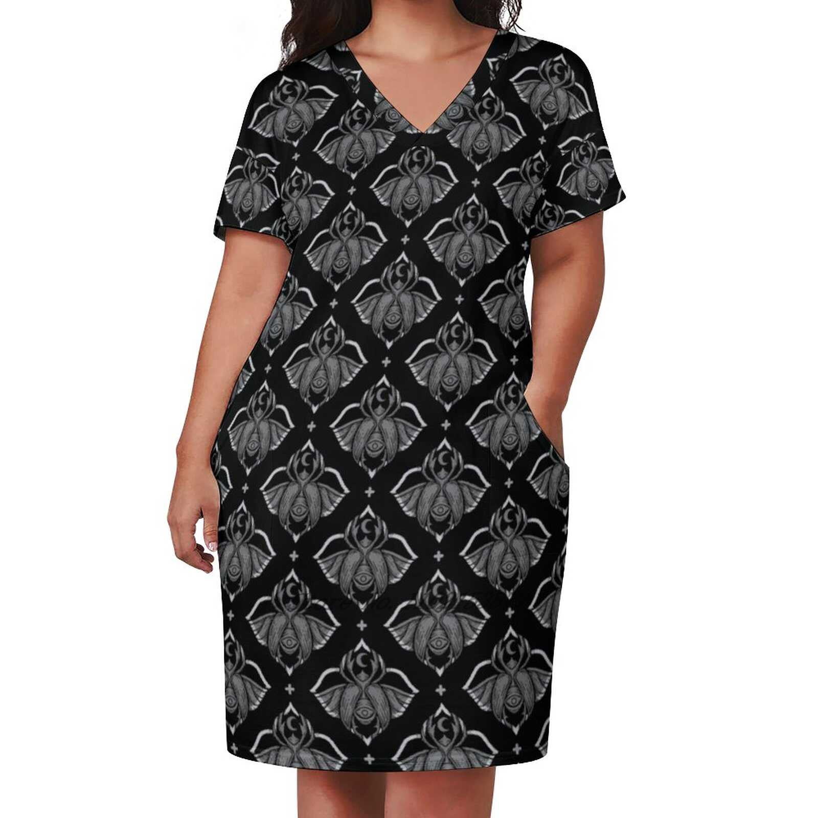 Beetles Loose Pocket Dress Print Short Sleeve Dresses V-Neck Dress 5Xl ...