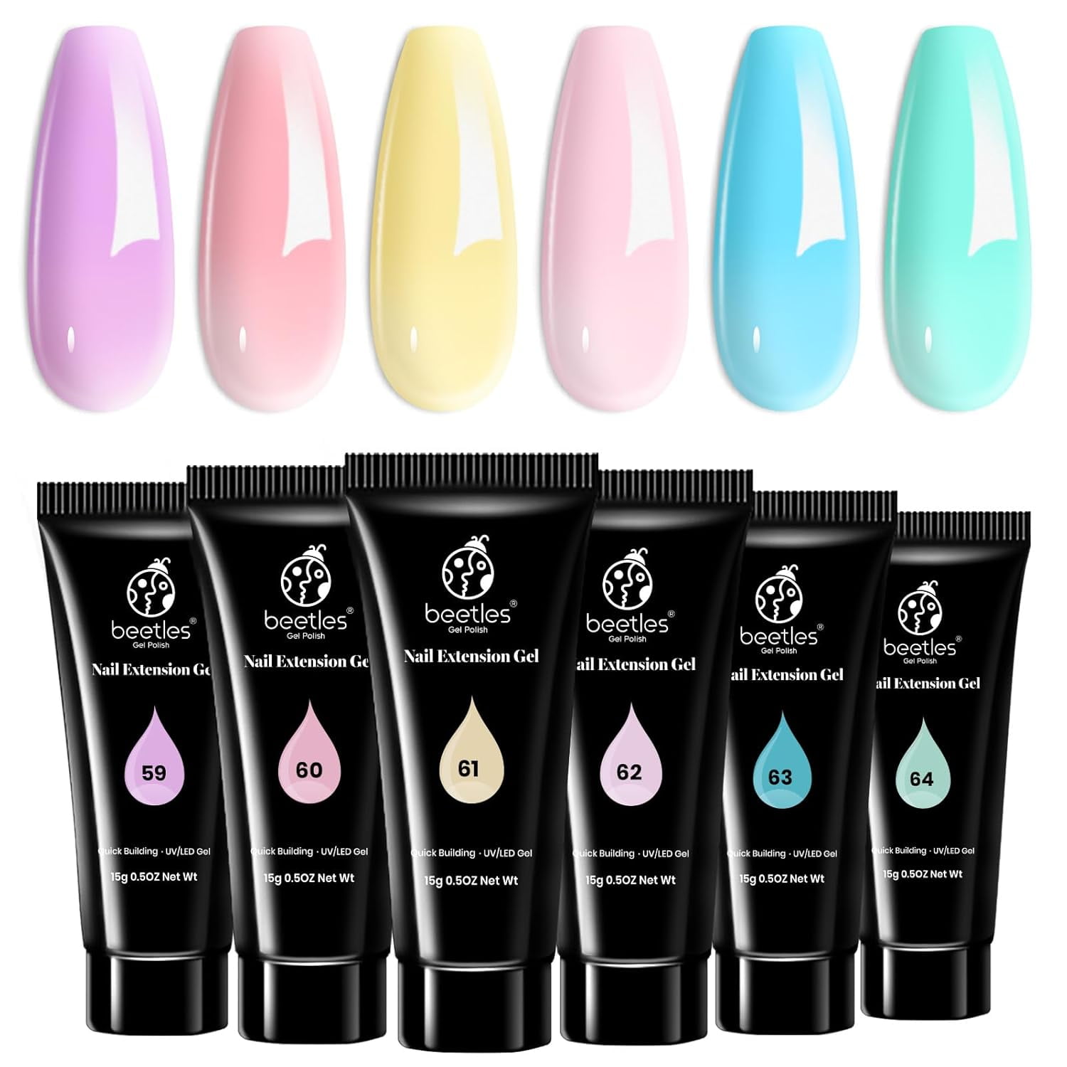 Beetles Pastel Poly Nail Extension Gel Kit 6 Basic Pink Colors Clear ...