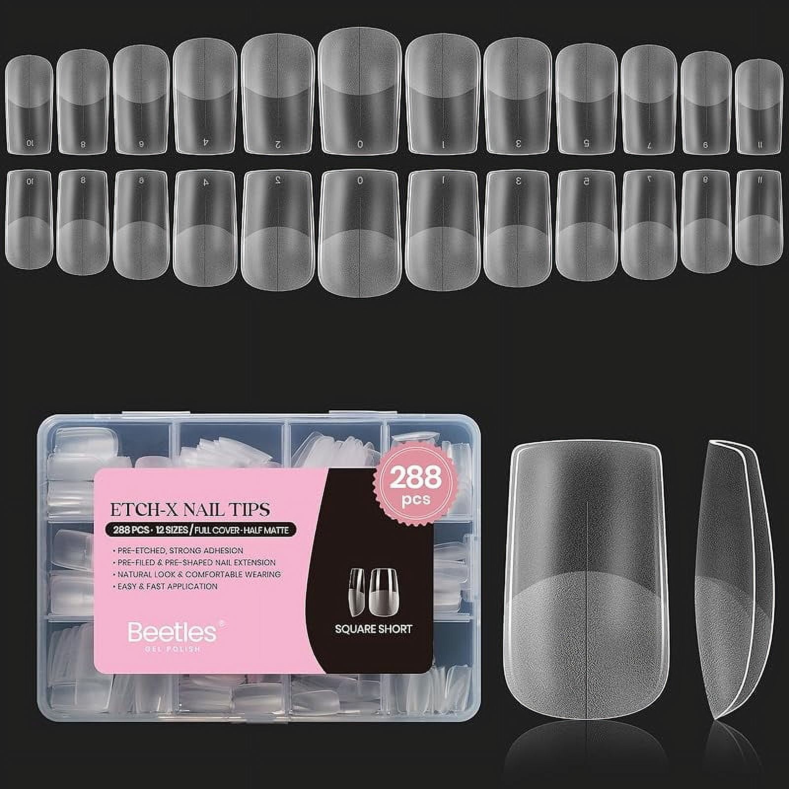 Beetles Short Almond Nail Tips: 12 Sizes 288 PCS Half Matte Full Cover Almond Gel Tips Clear ...
