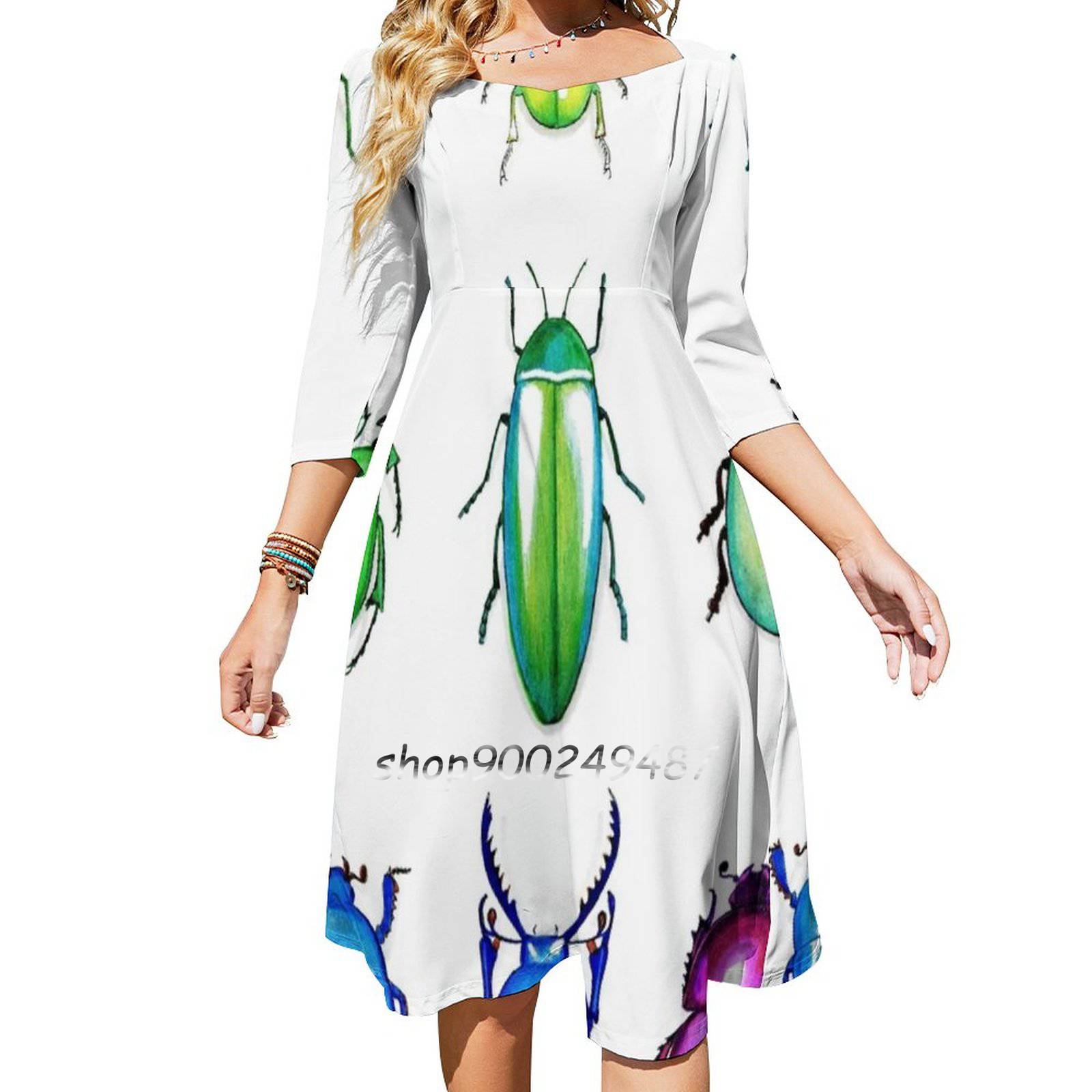 Beetles Sweetheart Knot Flared Dress Fashion Design Large Size Loose ...