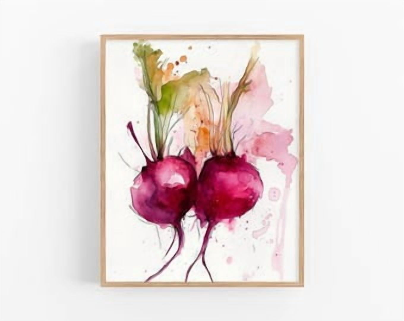 Beetroot Watercolor Poster Rustic Kitchen Wall Art Farmhouse Vegetable ...