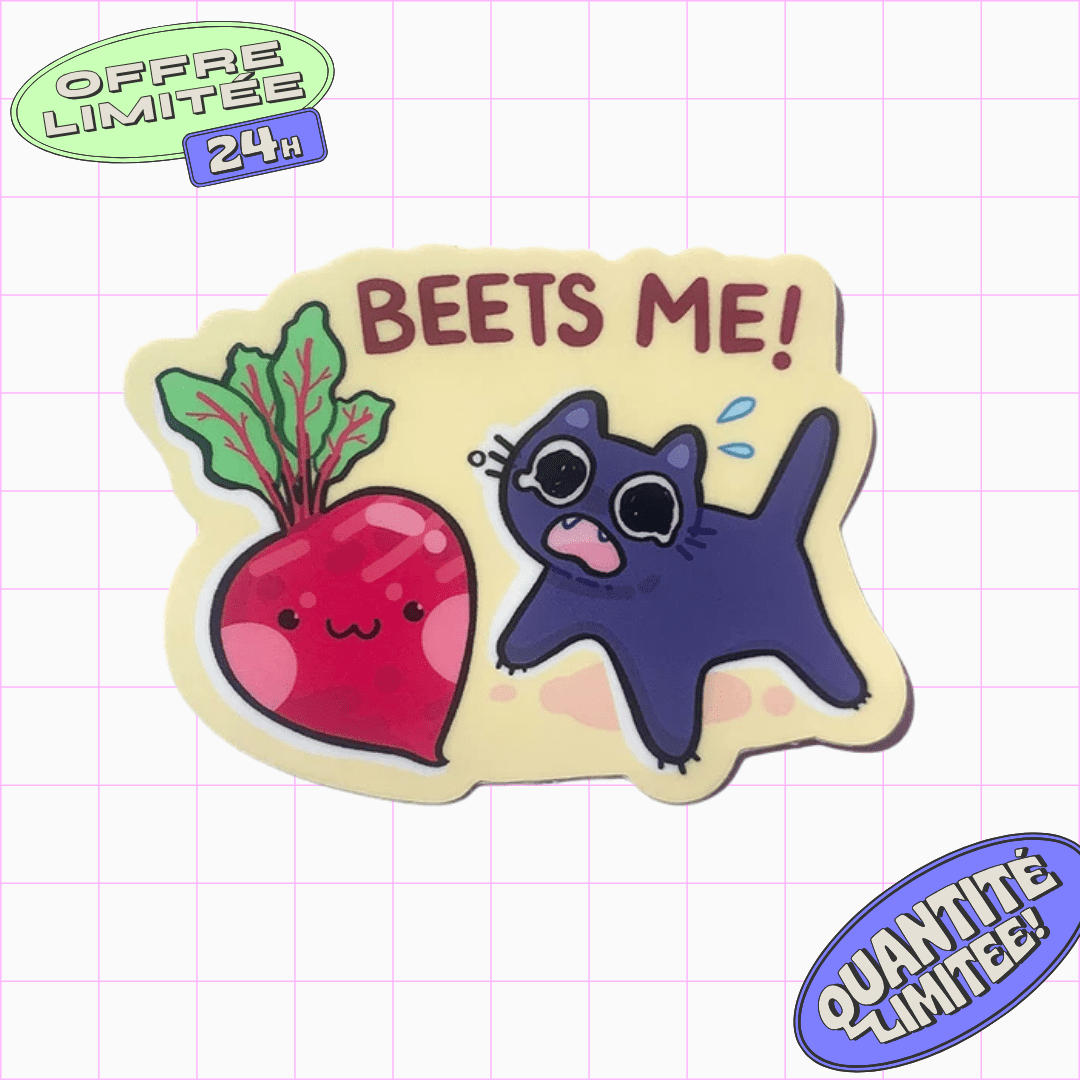 Beets Me Sticker | Cute Black Cat Design | Funny Humor Pun Sticker for ...