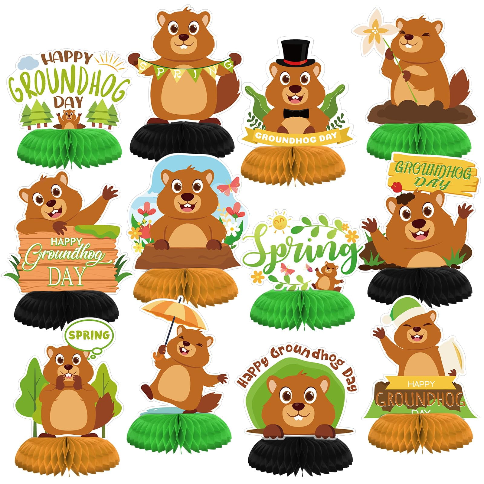 Beeveer 12 Pcs Groundhog Day Honeycomb Centerpieces Happy Groundhog Day ...