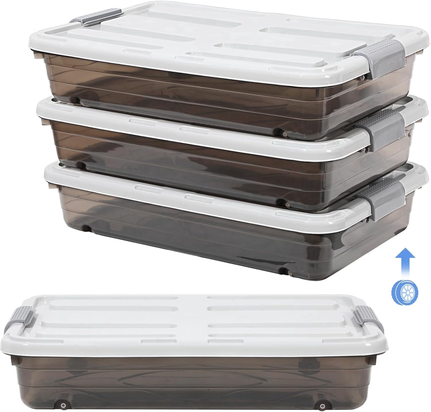 Beeveer 4 Pcs Plastic Under Bed Storage Containers With Lid Wheel ...
