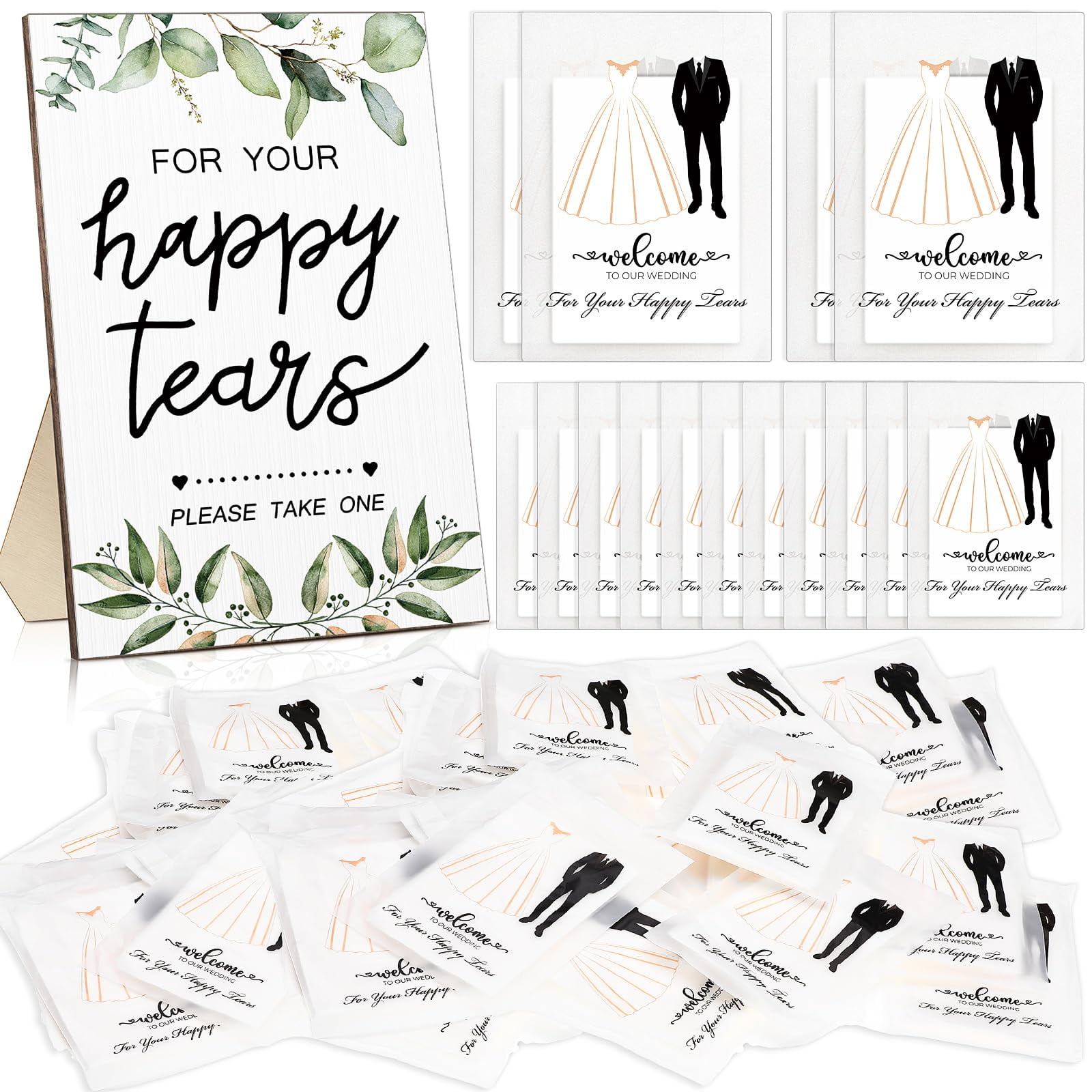 Beeveer Happy Tears Tissue Packs for Wedding 1 Wood Sign 100 Pcs 3 Ply ...