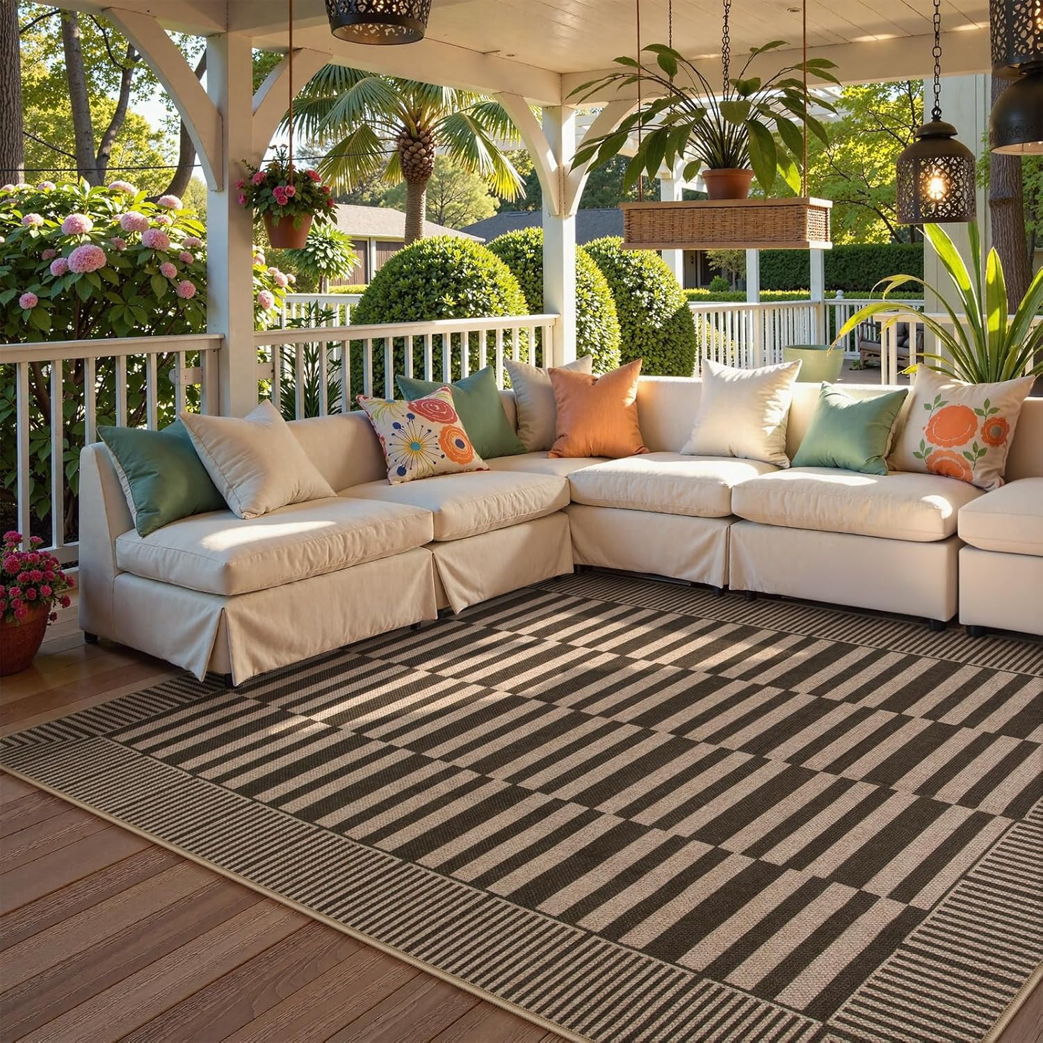 Beevia Striped 5x7 Washable Rugs for Living Room Office, Black and ...