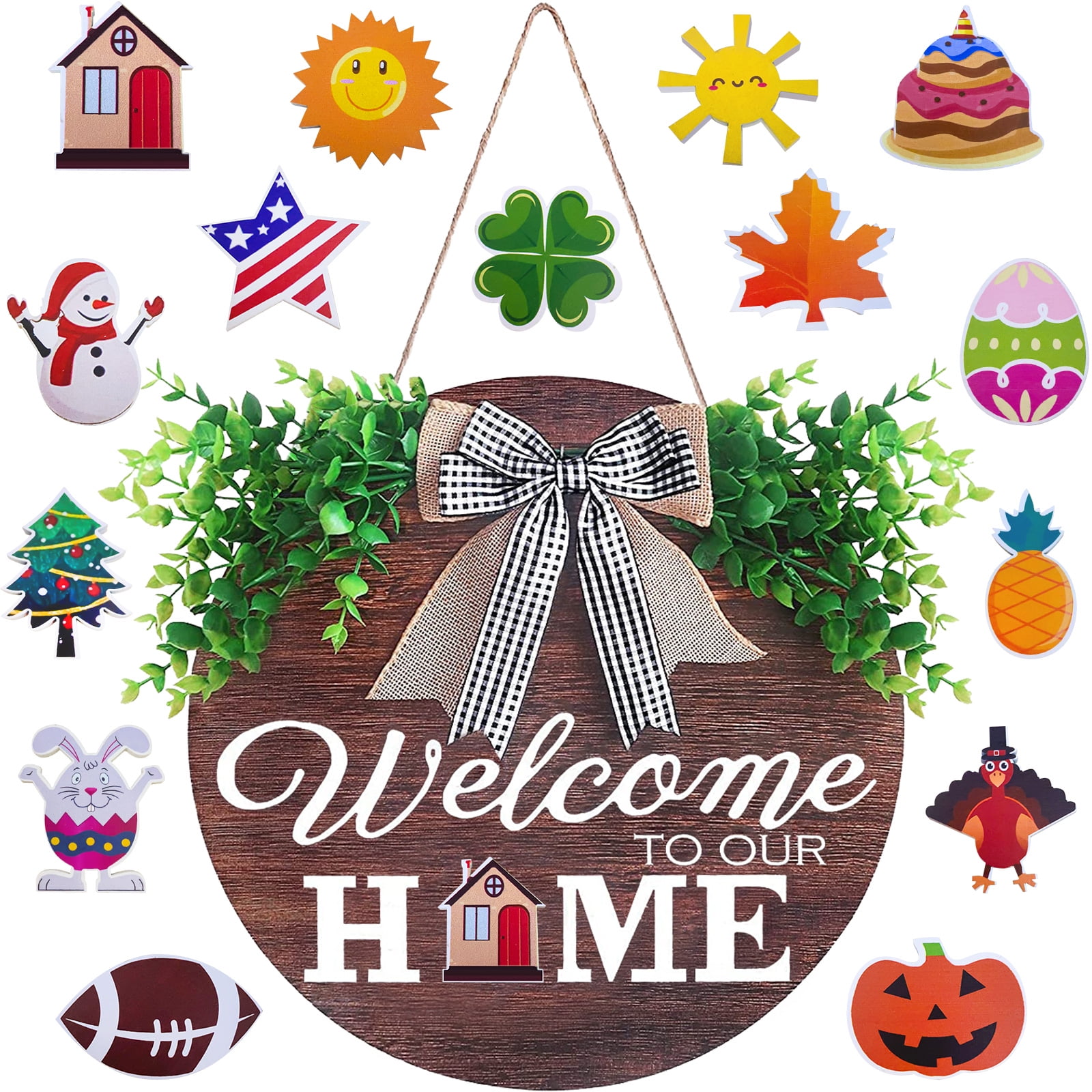 Beeyoka Interchangeable Welcome Door Sign,Seasonal Front Porch Door ...