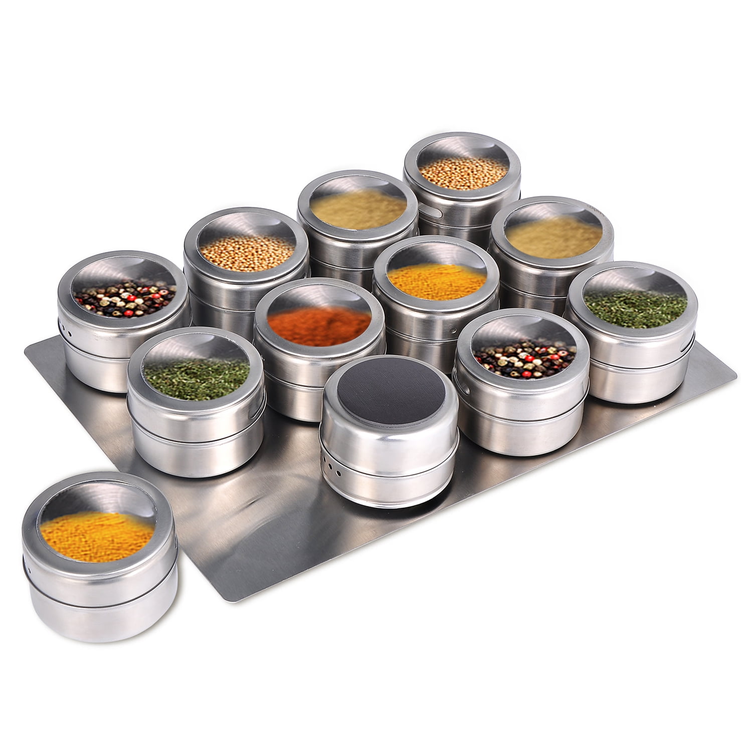 Beeyoka Magnetic Spice Jars 12pcs, Stainless Steel, Wall Mounted, Rust ...