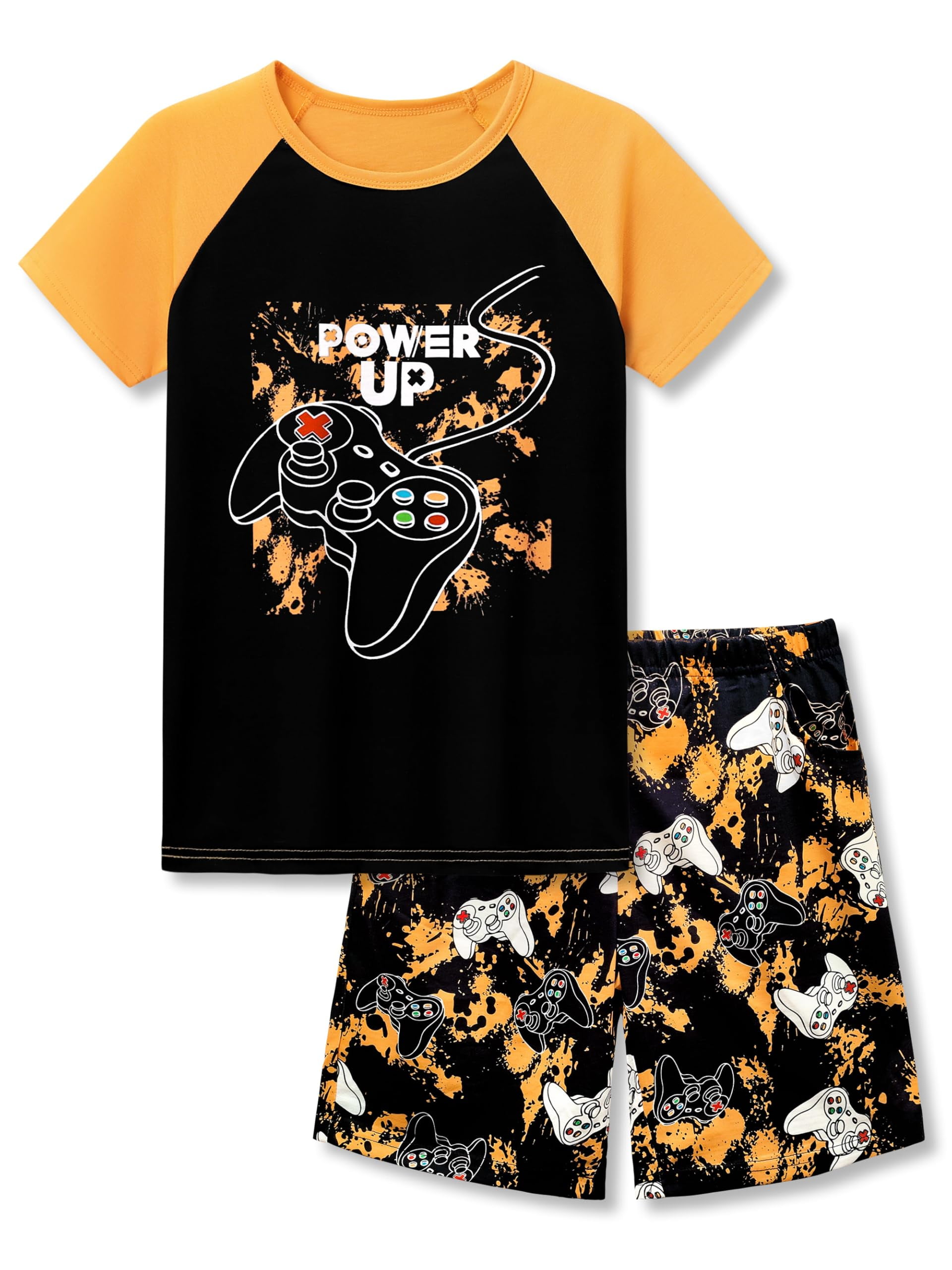 Beezizac 2-Piece Cozy Pajamas For Little Big Boys Yellow Gamer Short ...