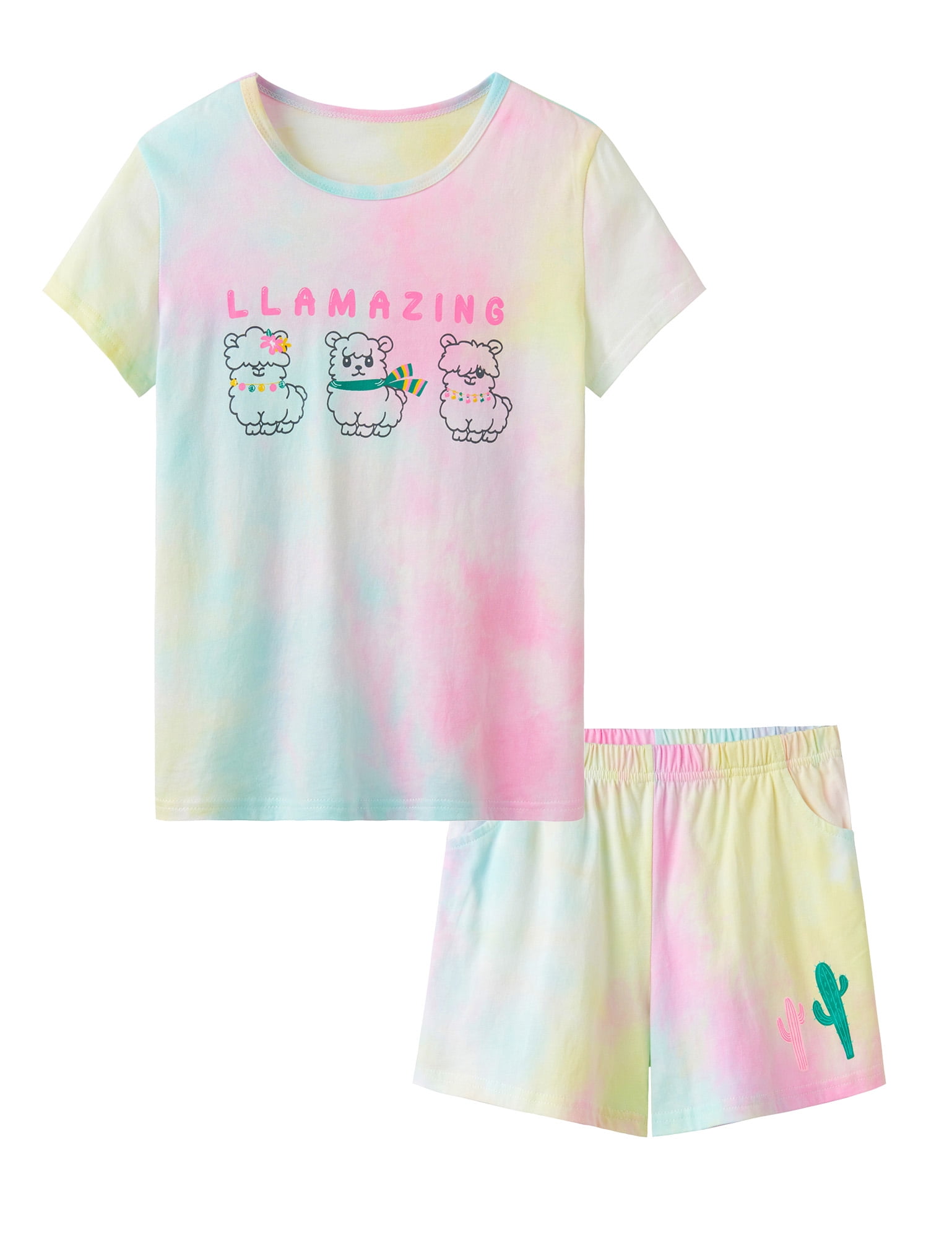 Beezizac 2-Piece Girls Pajama Set Summer Sleepover Tie Dye Short PJS, Size 4T-18 - Walmart.com