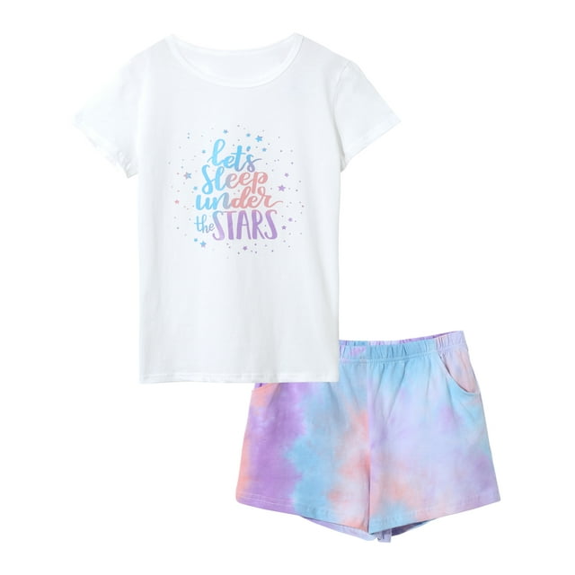 Beezizac Kids 2-Piece Girls Pajama Set, Summer Tie Dye Short PJS, Size 4T-18, Perfect for ...