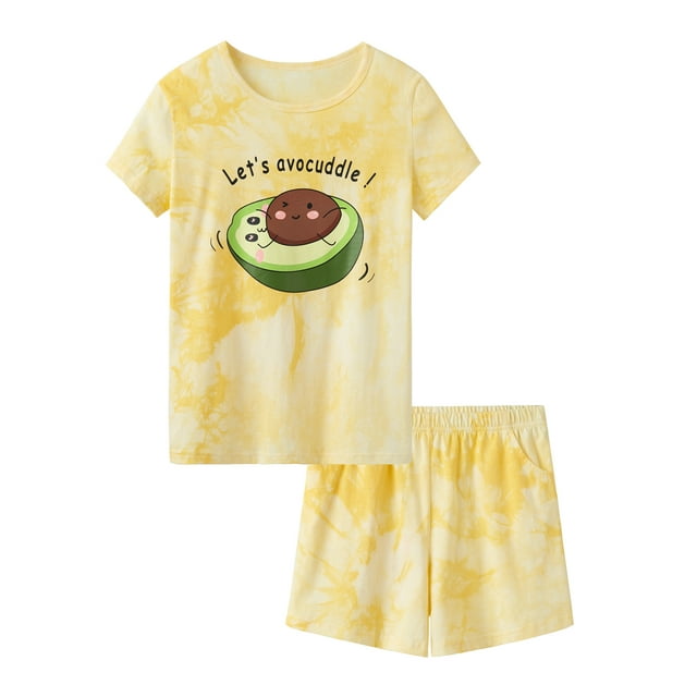 Beezizac 2-Piece Girls Shorts Pajama Set Summer Tie Dye Avocado, Size 4T-18 - Walmart.com