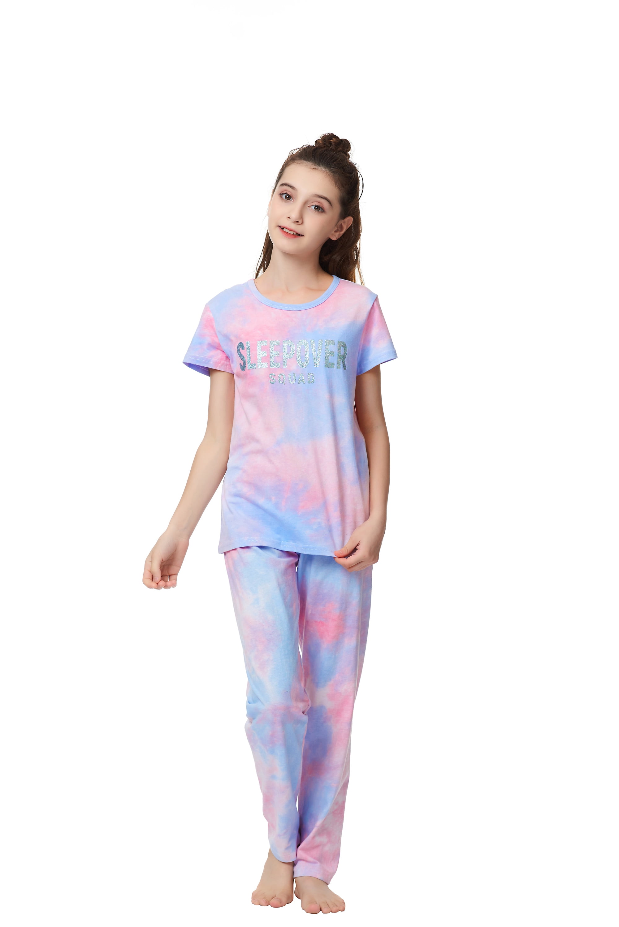 Beezizac 2-Piece Girls Sleepover Tie Dye Cotton Tee & Pants PJ Set, Size 4T-18 - Walmart.com