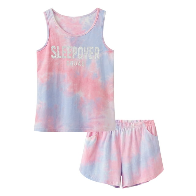 Beezizac 2-Piece Girls Sleepover Tie Dye Tank Top & Shorts Pajama, Size 6-18 - Walmart.com