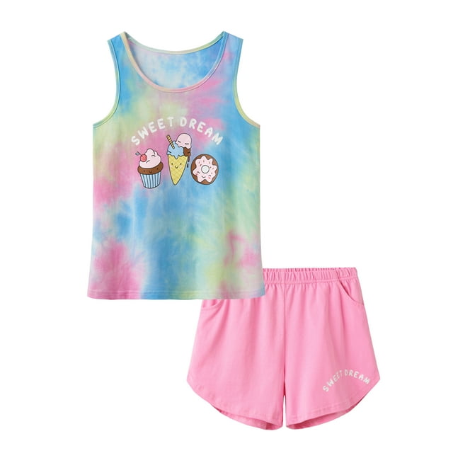 Beezizac 2-Piece Girls Sleepover Tie Dye Tank Top & Shorts Pajama, Size 6-18 - Walmart.com