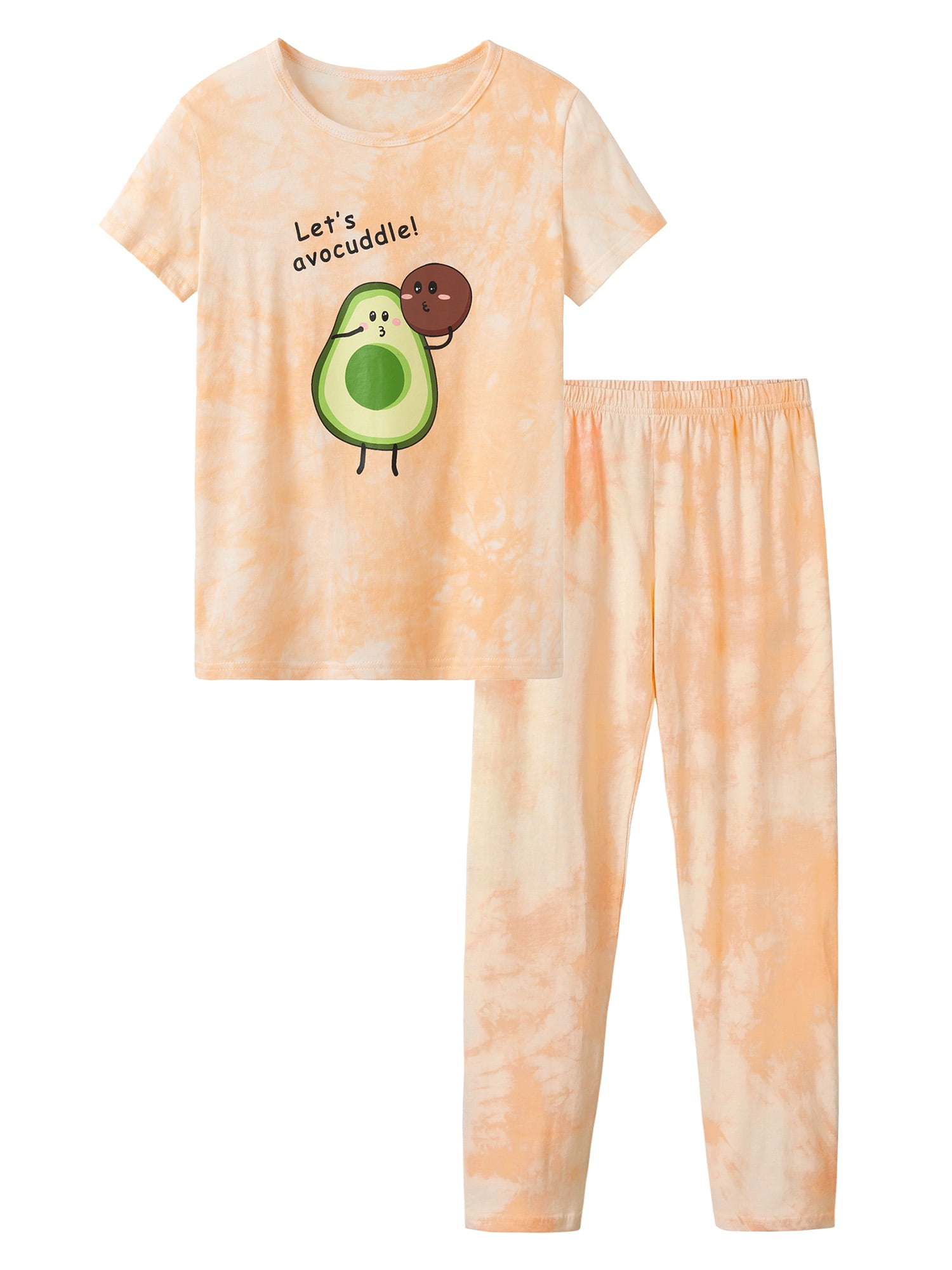 Beezizac 2-Piece Girls Tie Dye Orange-Pink Cotton Tee & Pants Pjs, Size 6-18 - Walmart.com