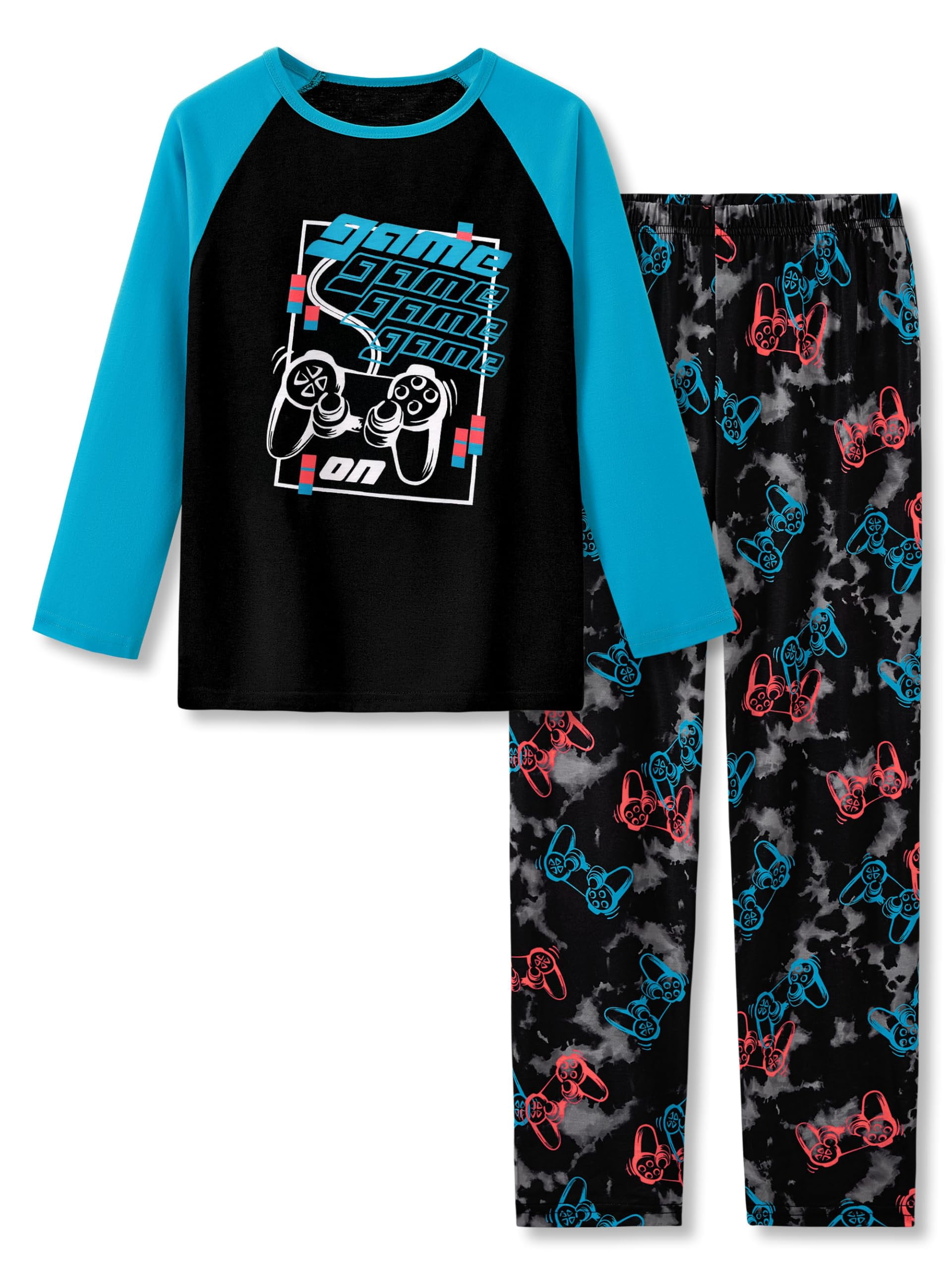 Beezizac Big Boys Pajamas Black & Blue Gamer 2-Piece Long Sleeve ...
