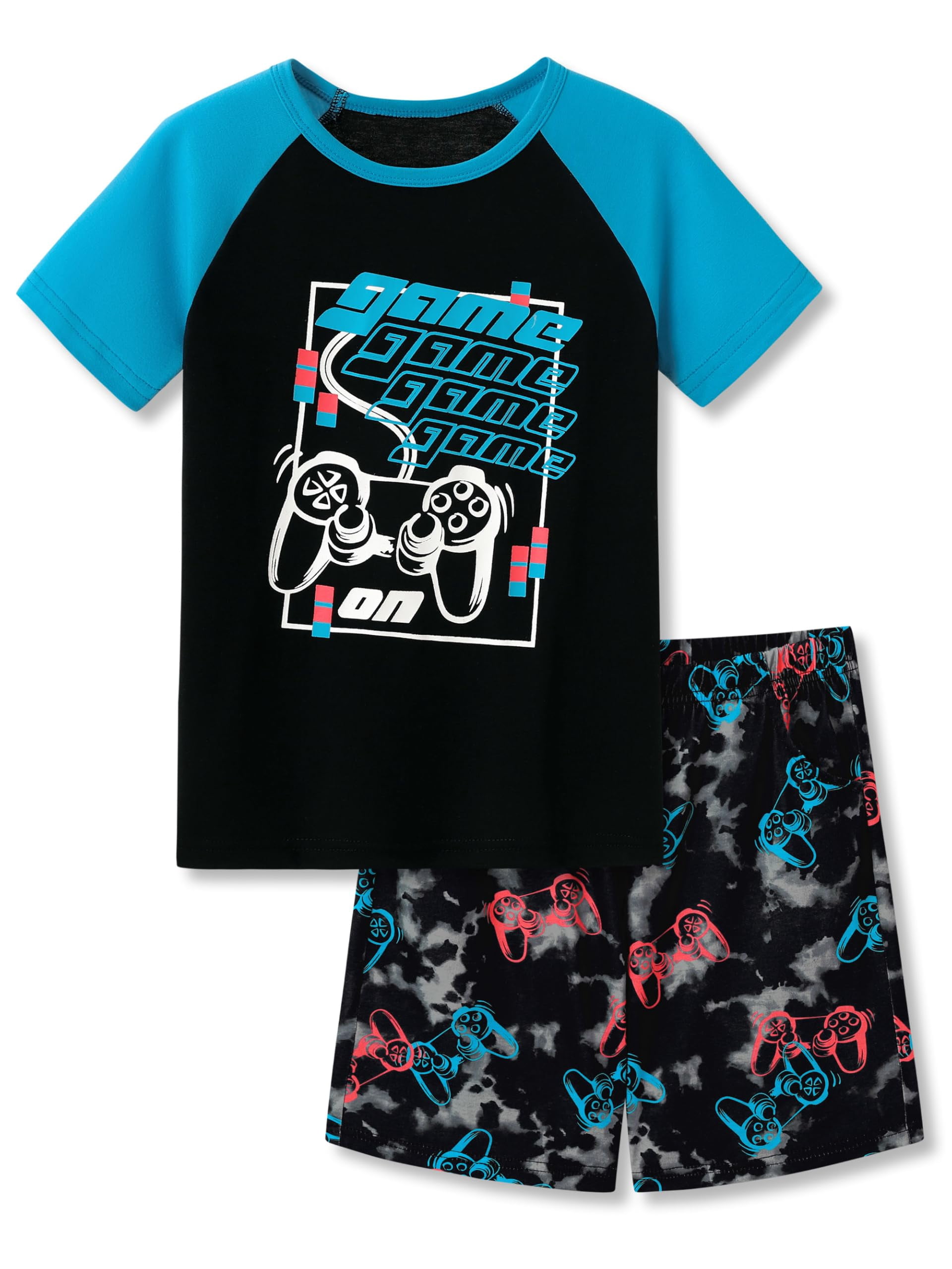 Beezizac Big Boys Pajamas Black & Blue Gamer 2-Piece Short Sleeve PJ ...