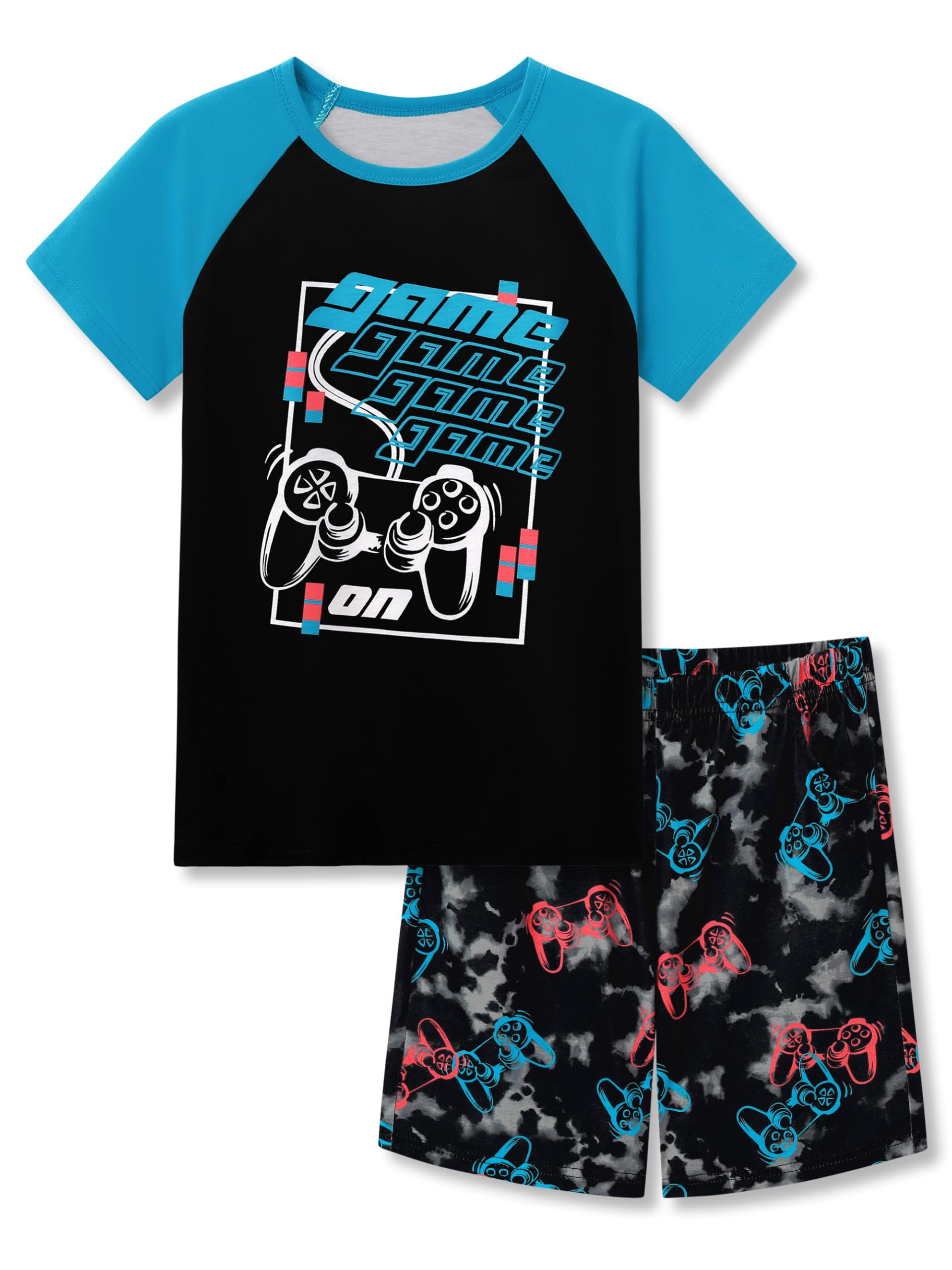 Beezizac Big Boys Pajamas Black & Blue Gamer 2-Piece Short Sleeve PJ ...
