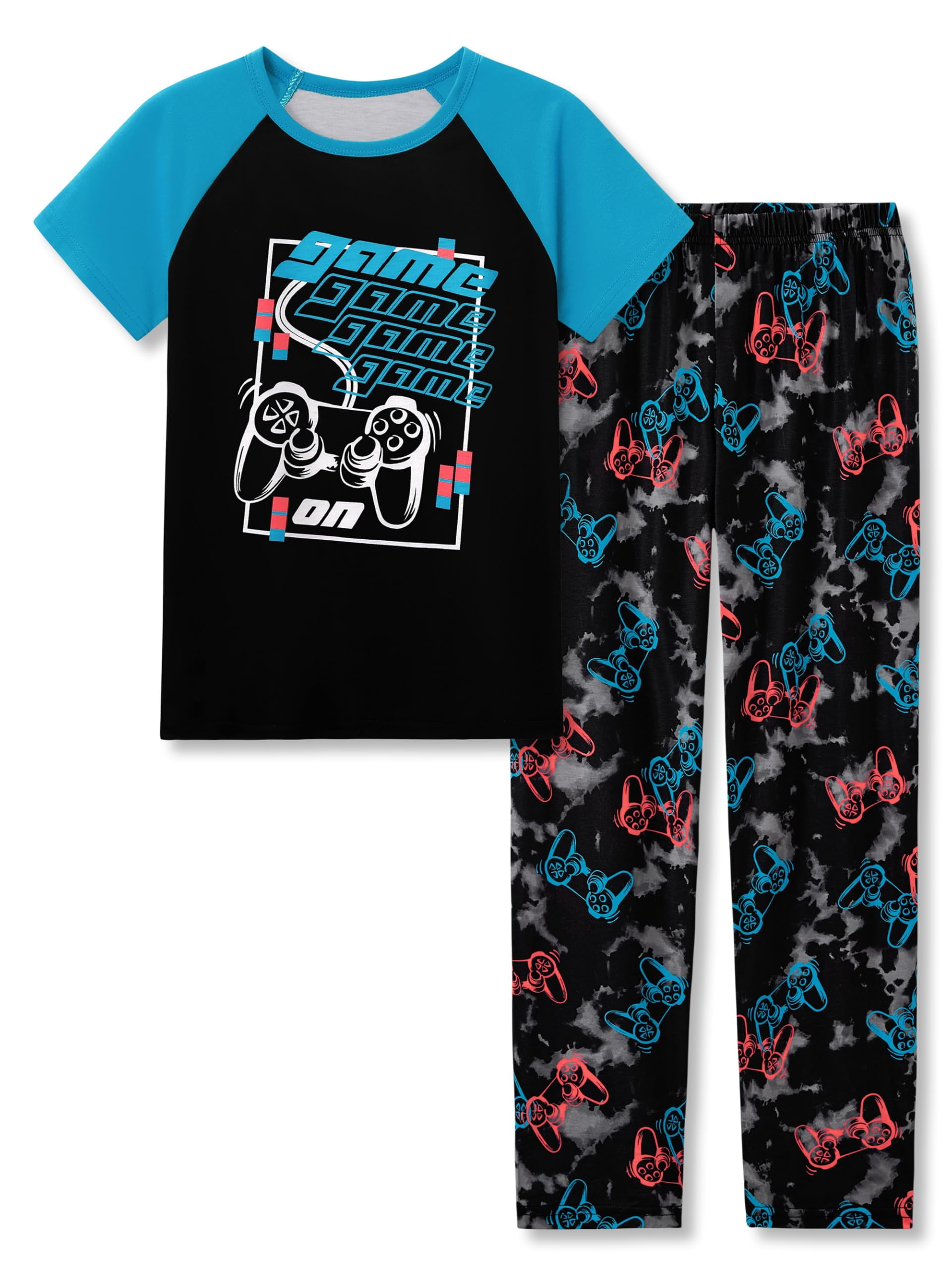 Beezizac Big Boys Pajamas Black & Blue Gamer 2-Piece Short Sleeve ...