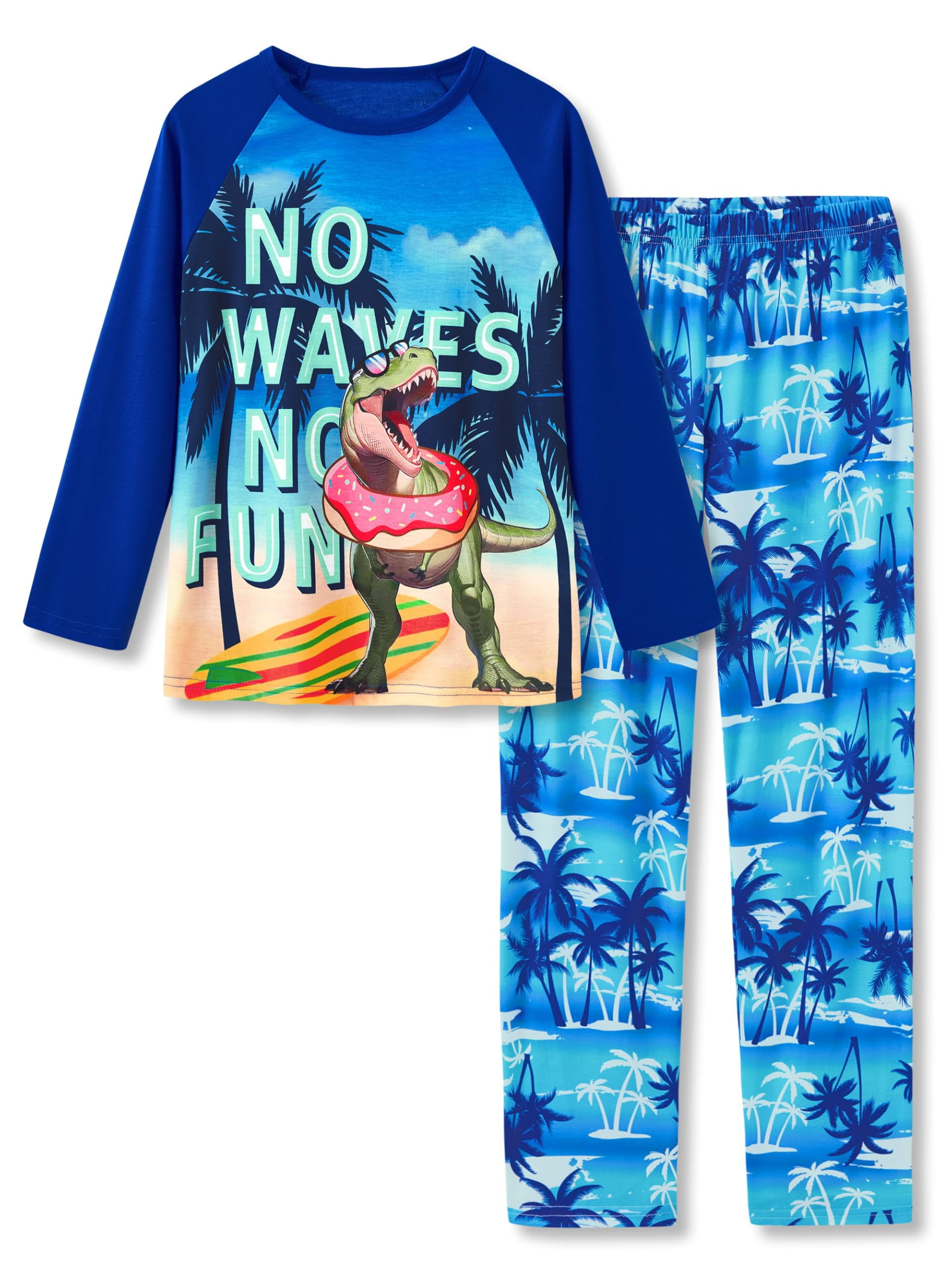 Beezizac Big Boys Pajamas Swim Ring Dino 2-Piece Fun Long Sleeve PJ Set ...
