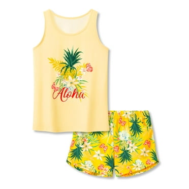 Girls Pink Flamingo Talk To The Palm Pajamas Shorts & Tank Top Sleep Set XXS - Walmart.com
