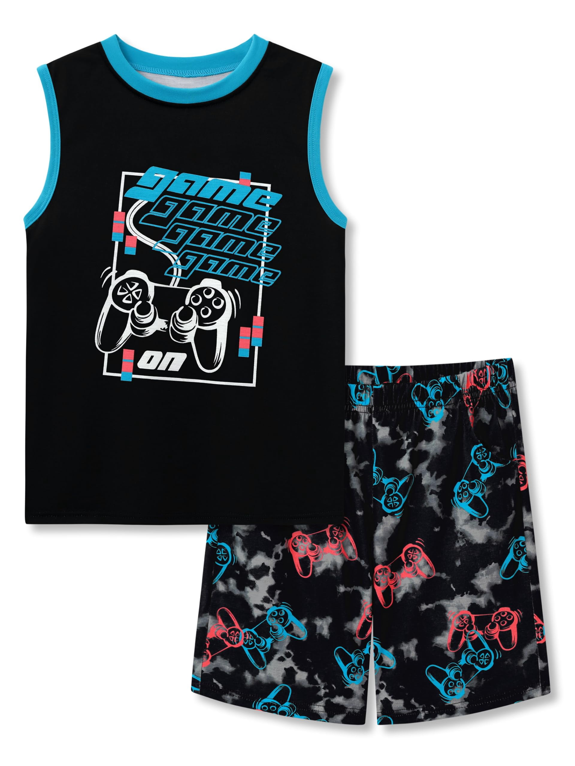 Beezizac Boys Pajamas Black & Blue Gamer 2-Piece Tank Top & Shorts ...