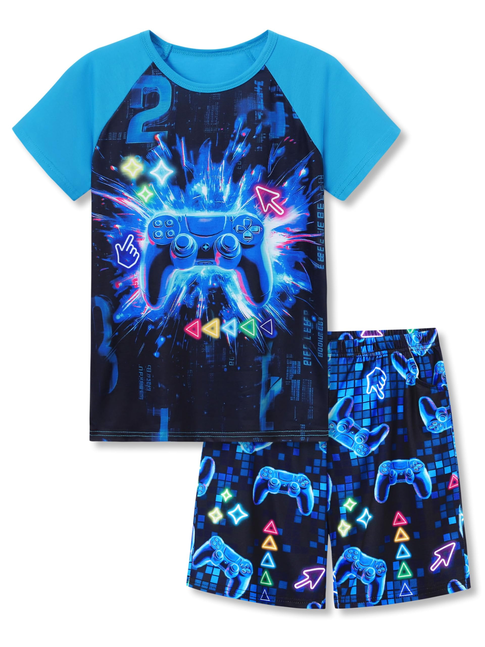 Beezizac Boys Pajamas Bule & Black Gamer Stylish Short Sleeve Jammies 2 ...