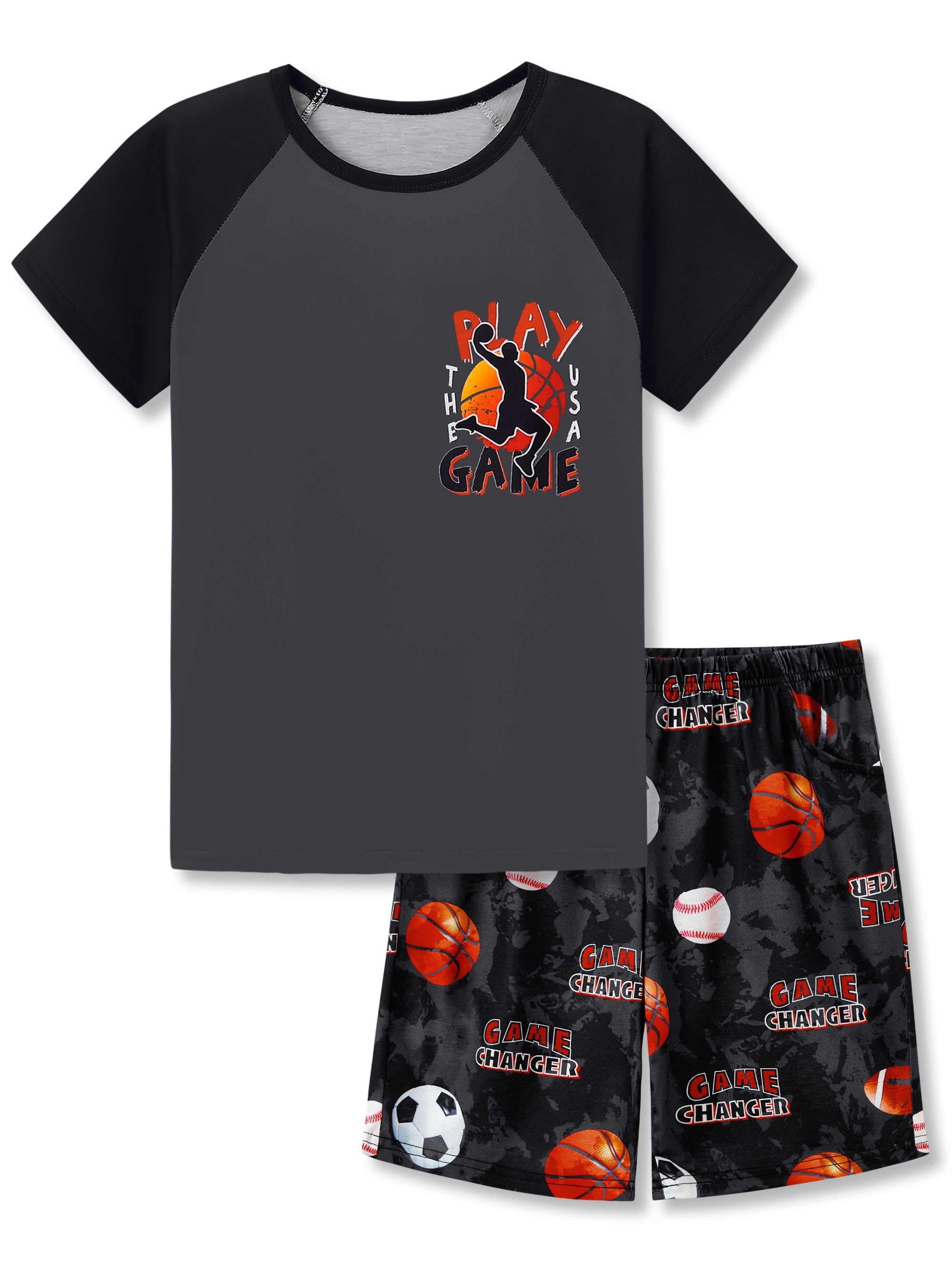 Beezizac Boys Summer Pajama Set, 2-Piece Basketball PJs‌ - Short ...