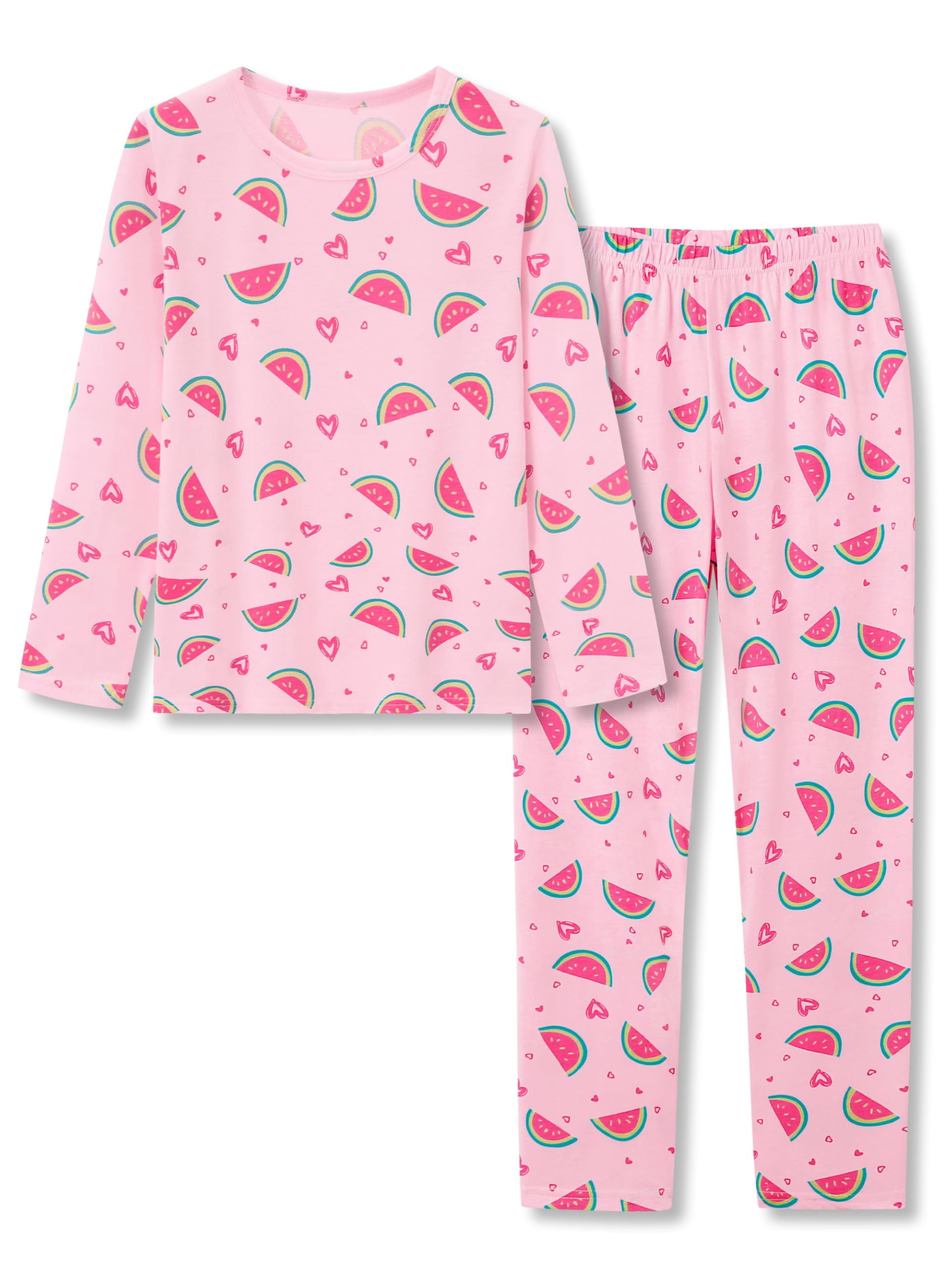 Beezizac Cotton Pajama for Girls - Pink Watermelon & Heart Long Sleeve ...
