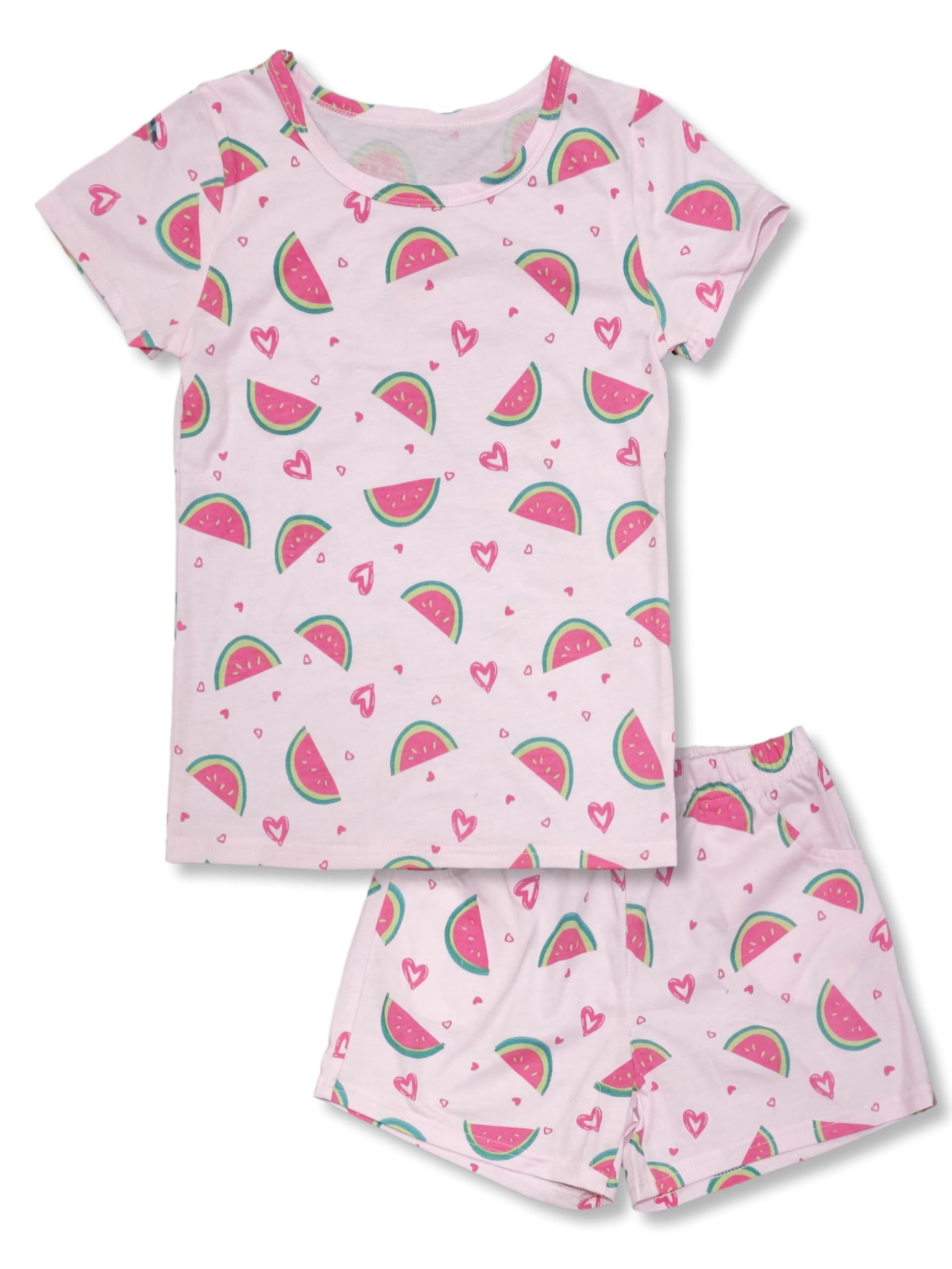 Beezizac Cotton Pajama for Girls - Pink Watermelon & Heart Short Sleeve ...