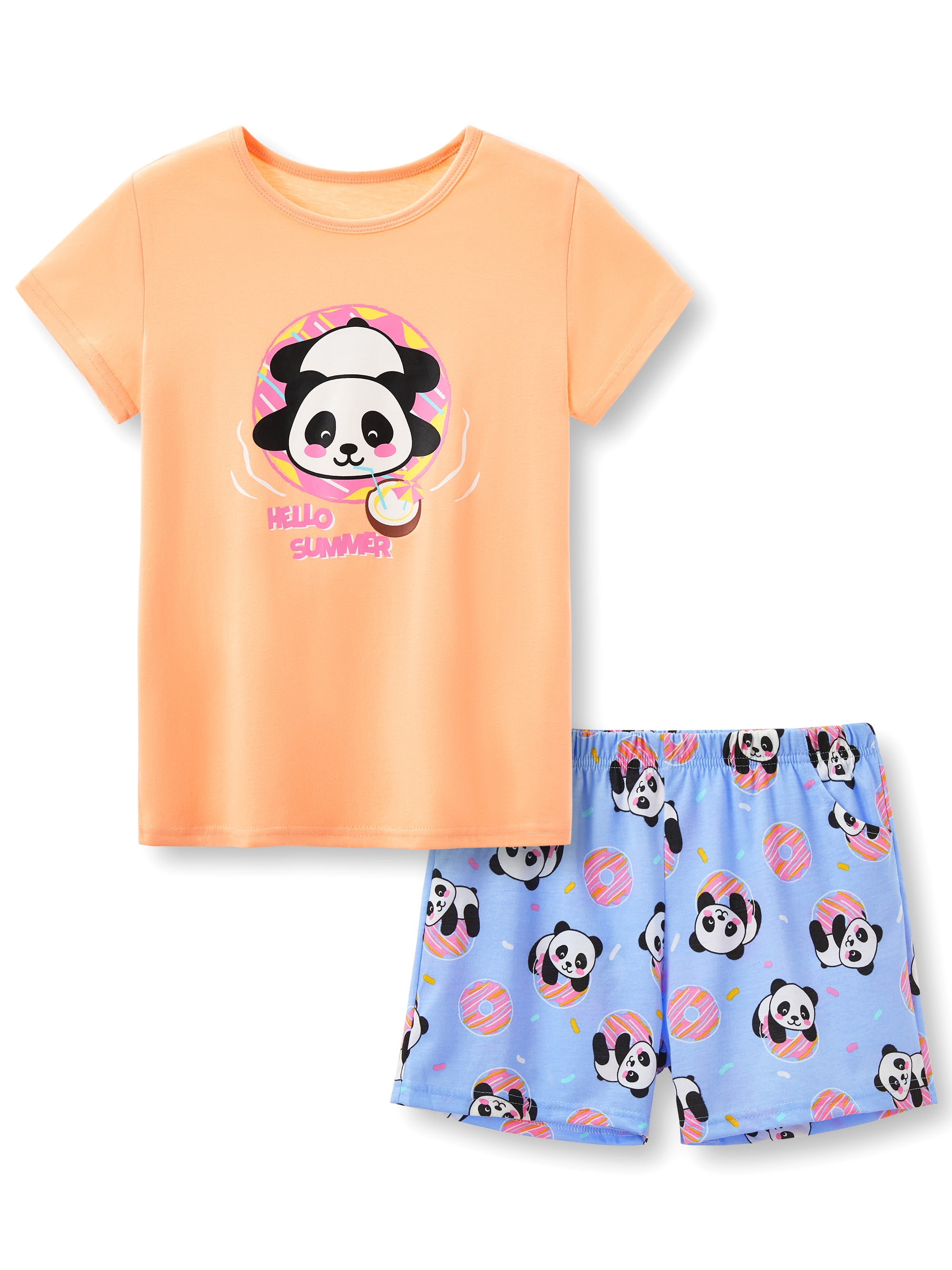 Beezizac Cute Panda & Donut Pajama Set for Girls Cotton Blend Short ...