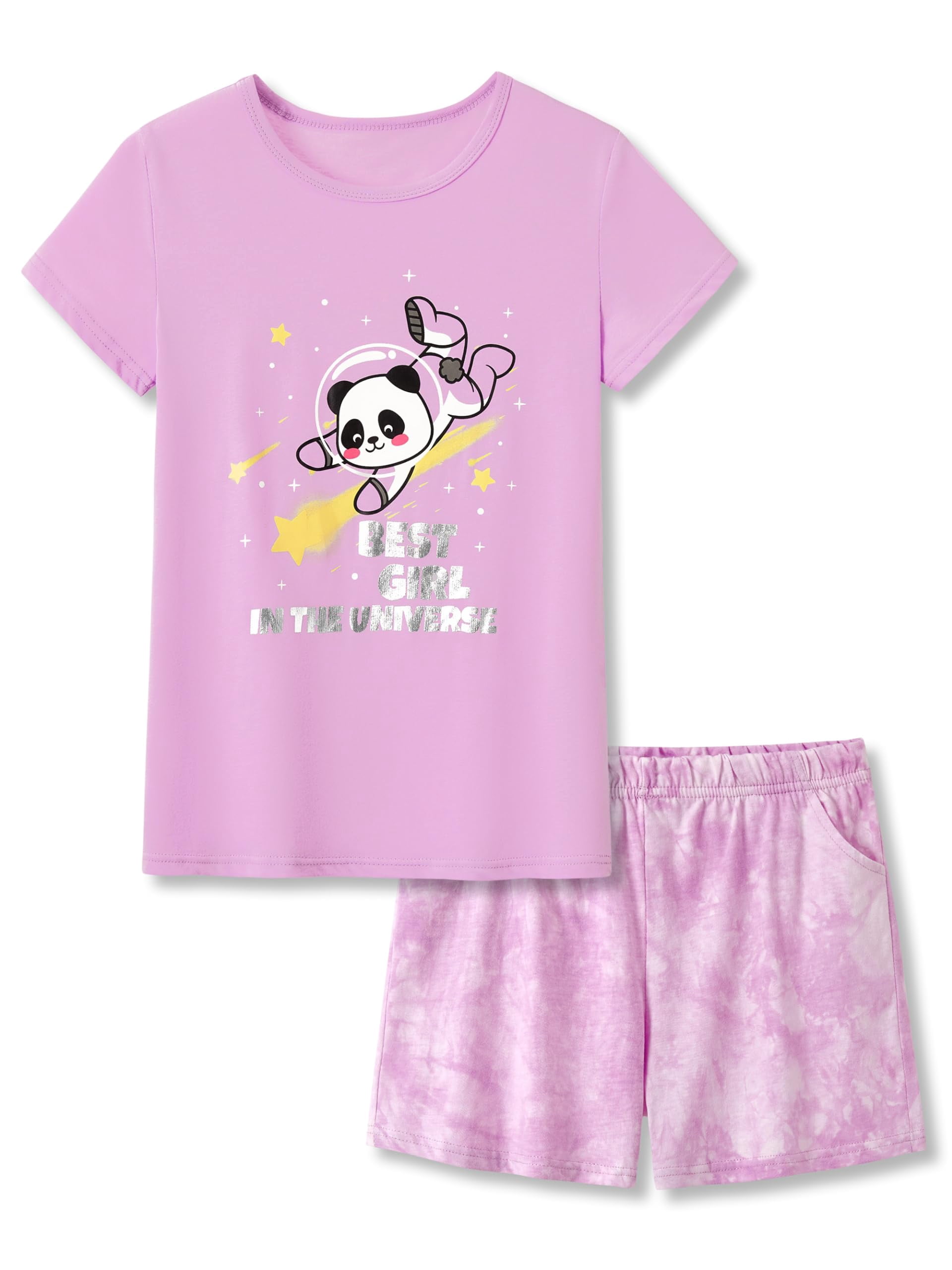 Beezizac Girls Pajama Cotton Tie Dye Purple Astronaut Panda Short ...