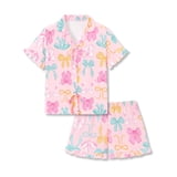 Beezizac Girls' Short Sleeve Pajama Set All-Over Colorful Bows Print ...