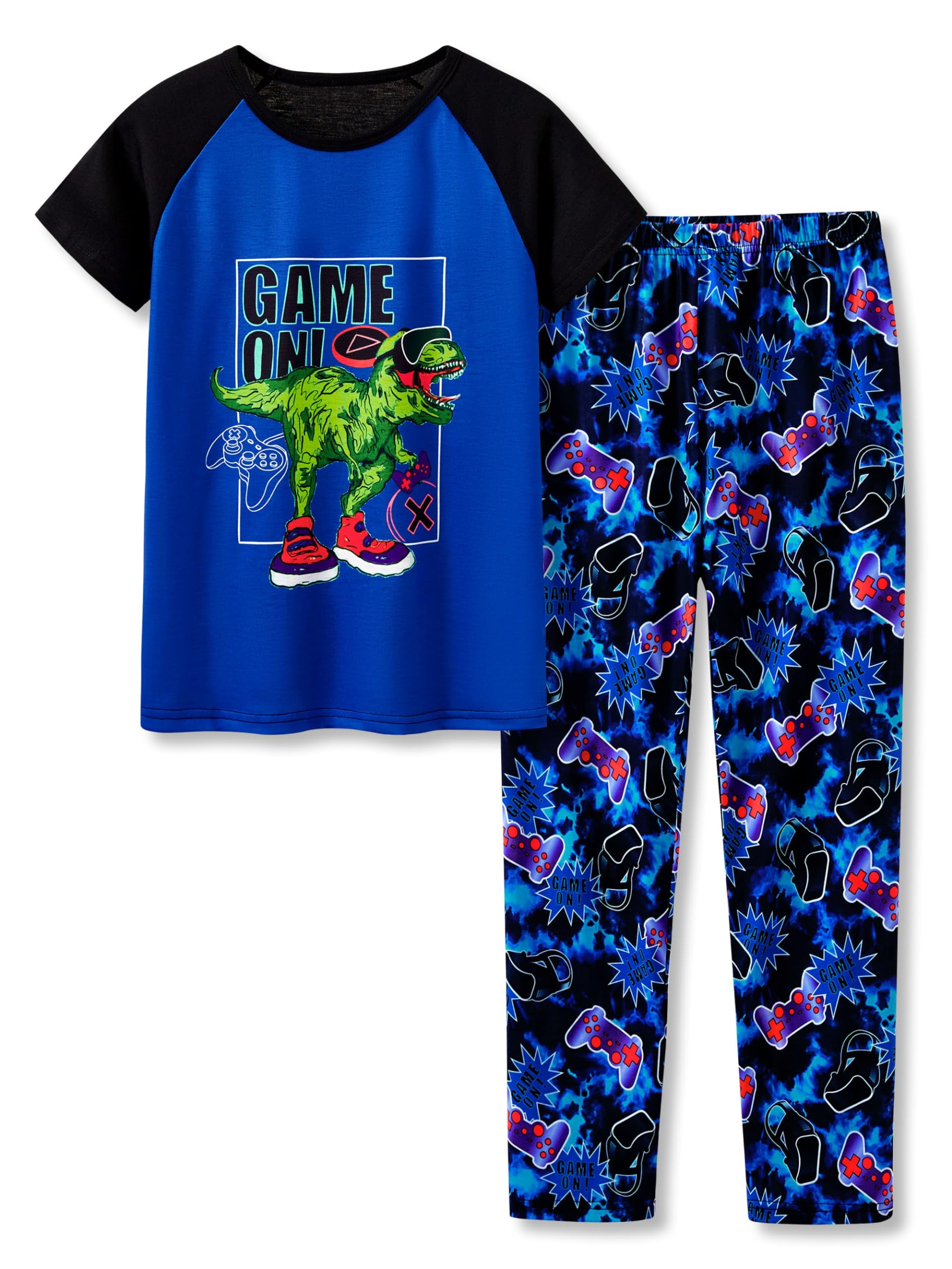 Beezizac Little Big Boys Dino & Gamer Pajamas 2-Piece Short Sleeves ...
