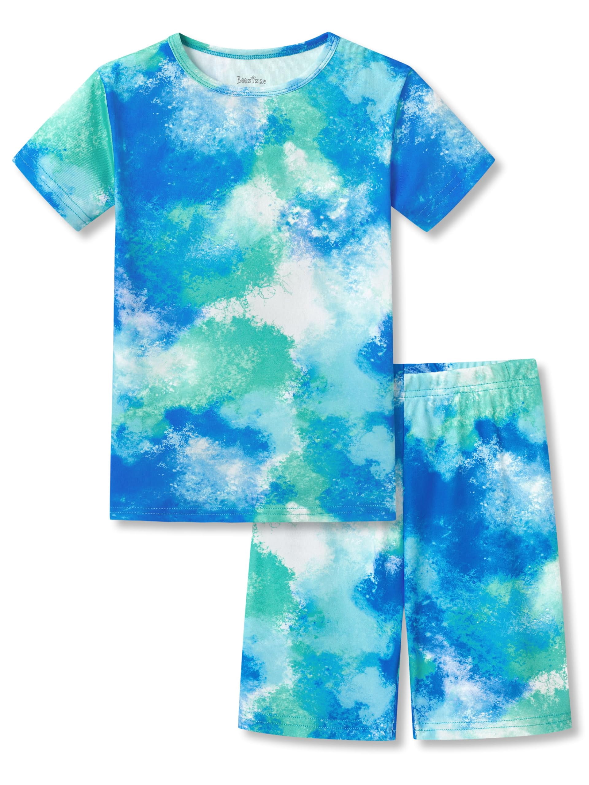 Beezizac Little Big Boys Pajamas Tie Dye Blue & Green 2-Piece Snug-fit ...