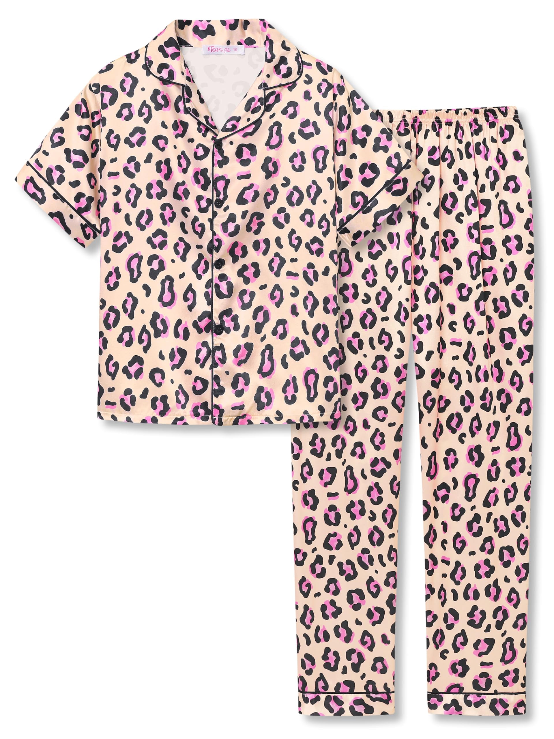 Beezizac Little & Big Girls Pajama Satin Silky Yellow & Pink Leopard 2 ...
