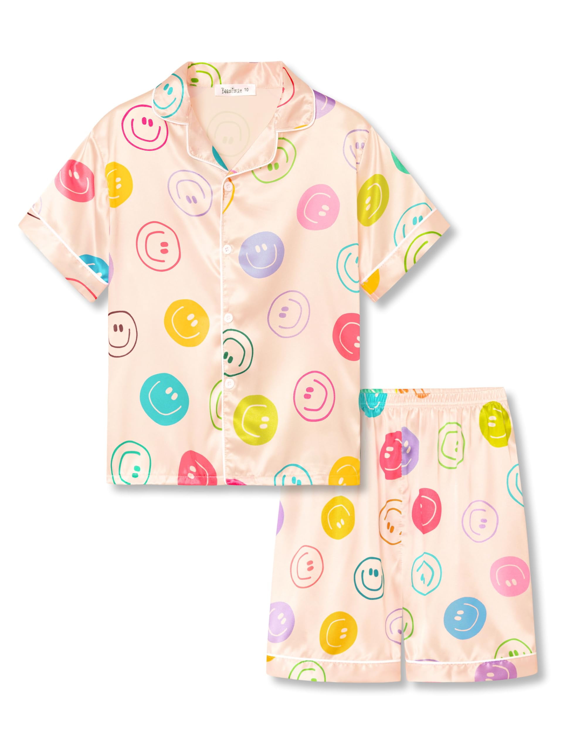 Beezizac Little & Big Girls Pajama Short Sleeve Set 2-Piece Faces Peach ...